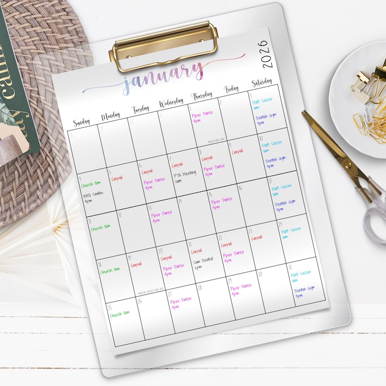 Printable Editable 2026 Calendar | Portrait US Letter 2026 Calendar ...