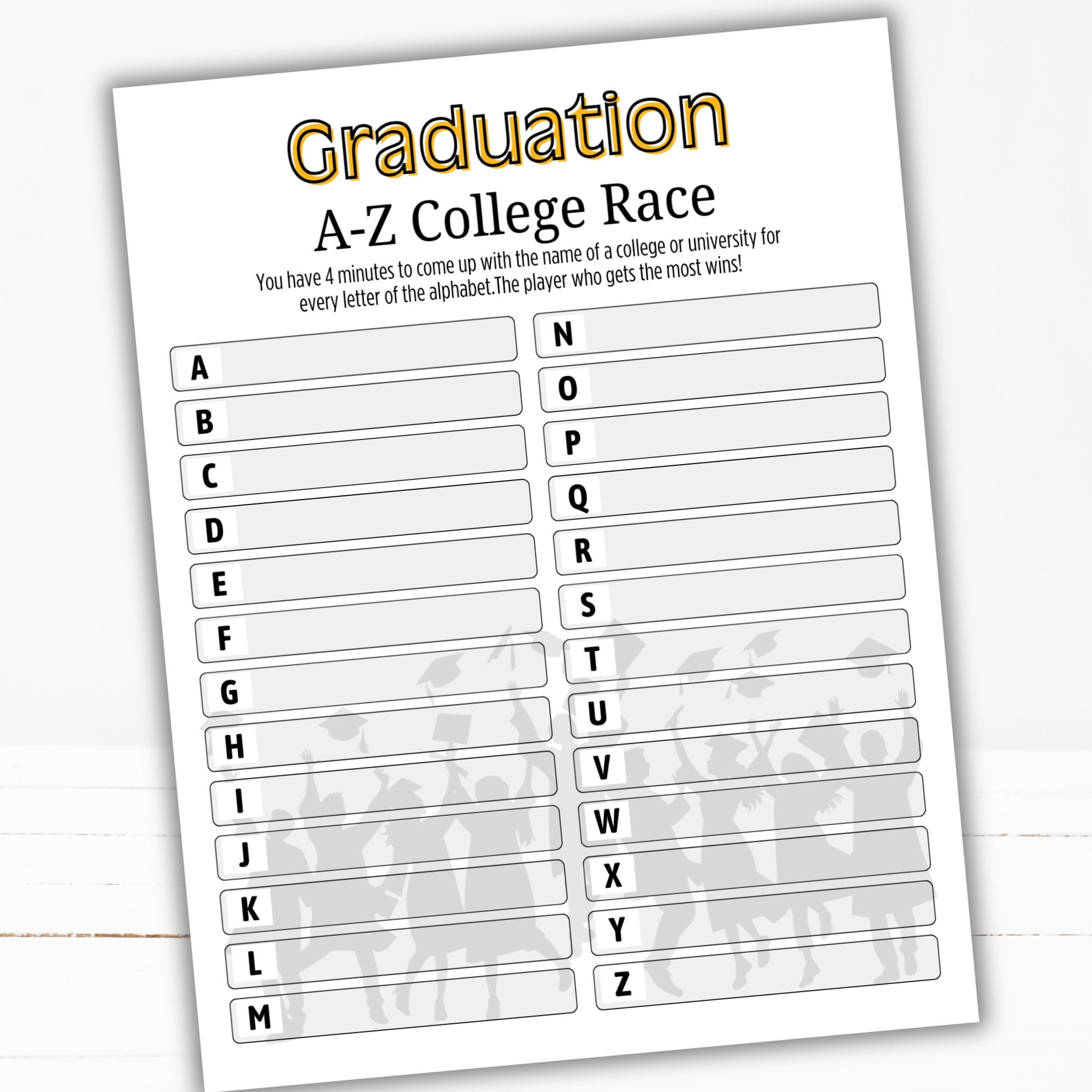 Editable A to Z College Race Game Printable Graduation Party Activity ...