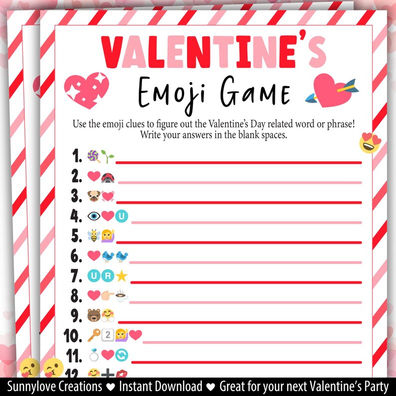 Fun Printable Valentine Emoji Game | Valentine Day Printable Game for ...