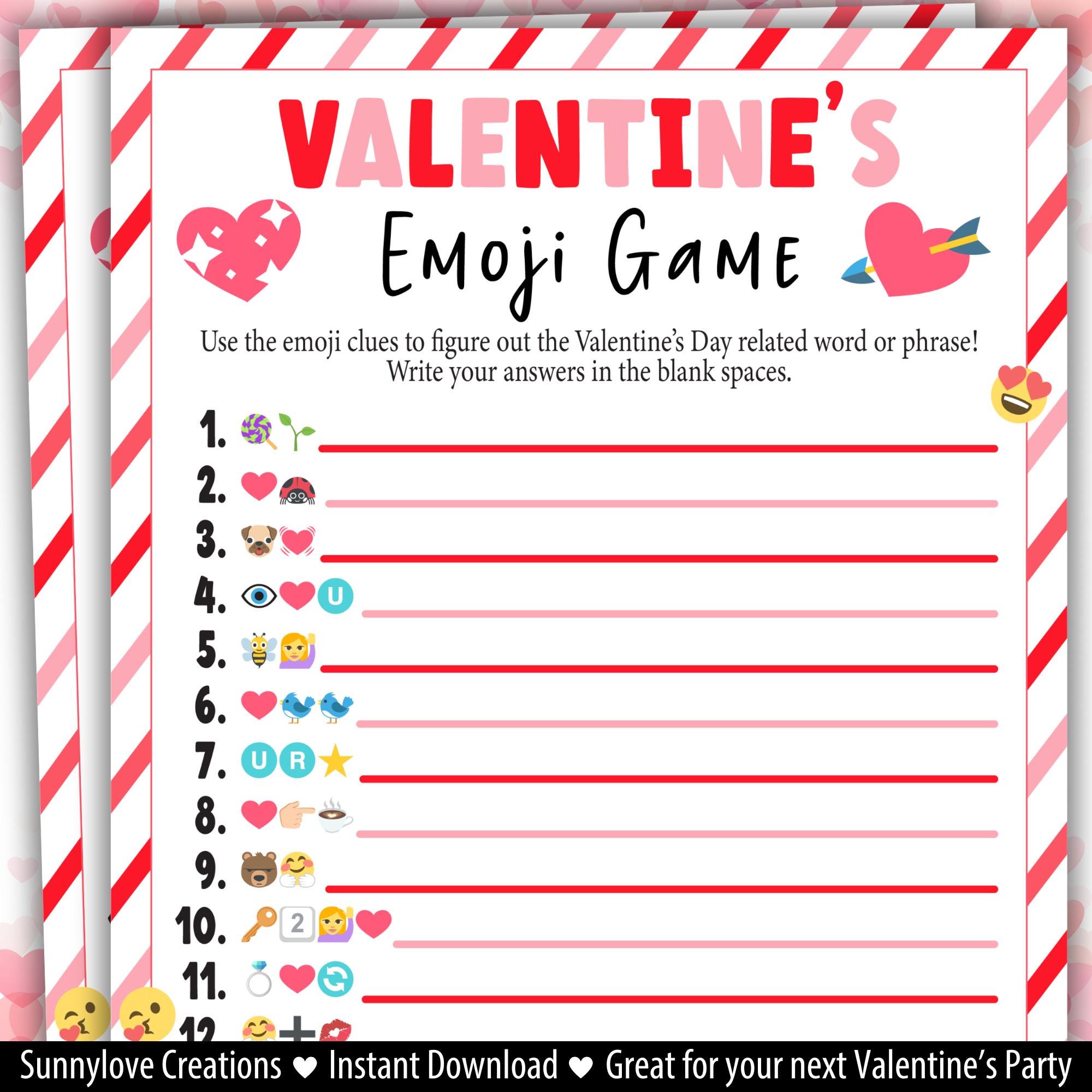 Fun Printable Valentine Emoji Game | Valentine Day Printable Game for ...