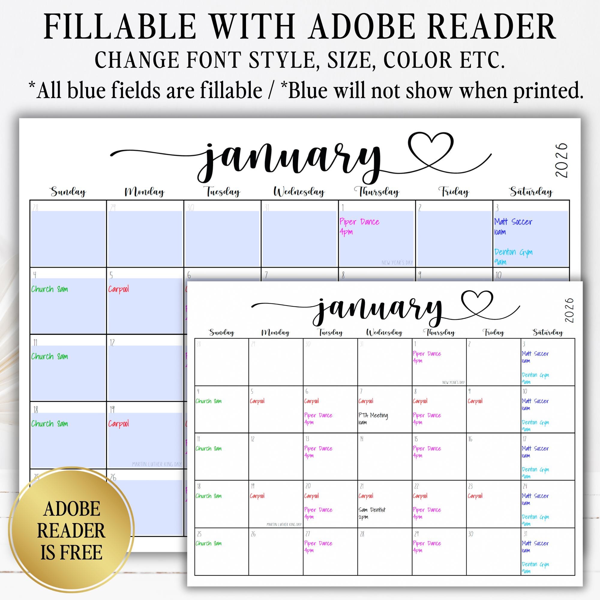2026 Editable Calendar PDF | Fillable Monthly Planner Pages | Landscape ...