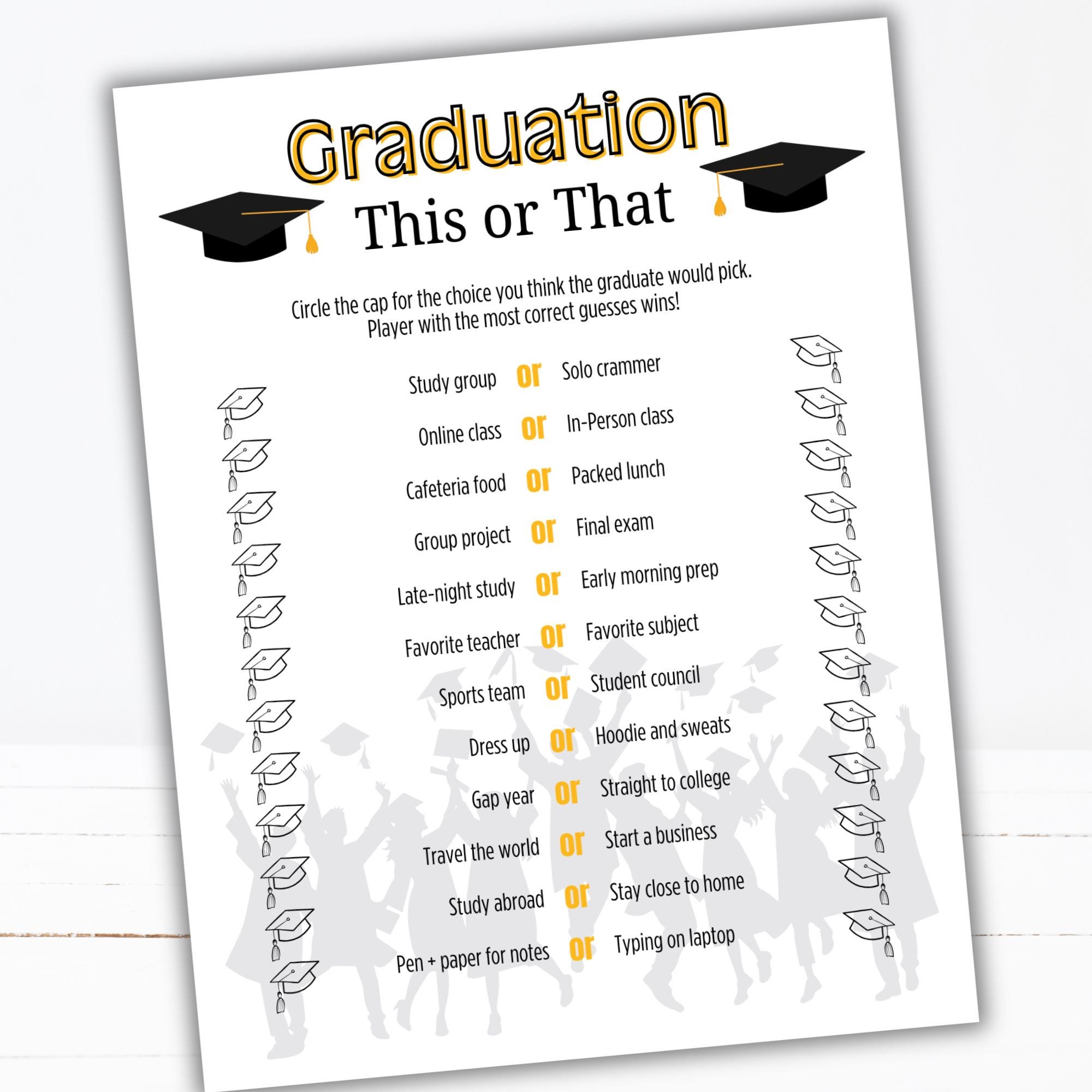 Printable Editable Graduation This or That Game for Grad Party Guess ...