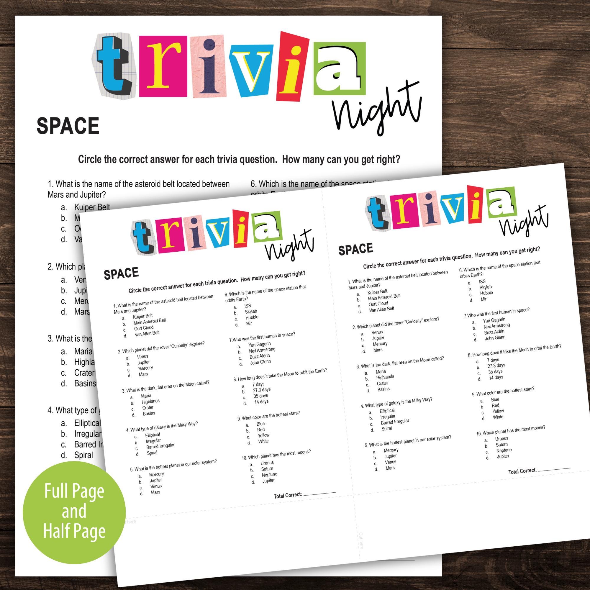 Printable Space Trivia Game | Pub Trivia Game Night | Team Building ...