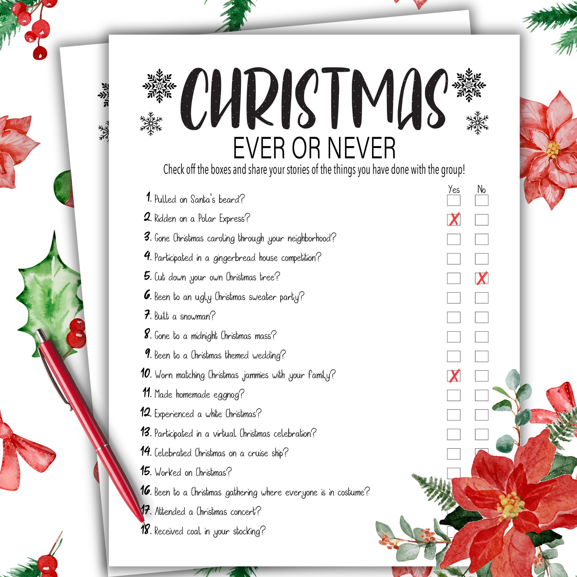 Christmas Have You Ever Questions | Christmas Gathering Game Night ...