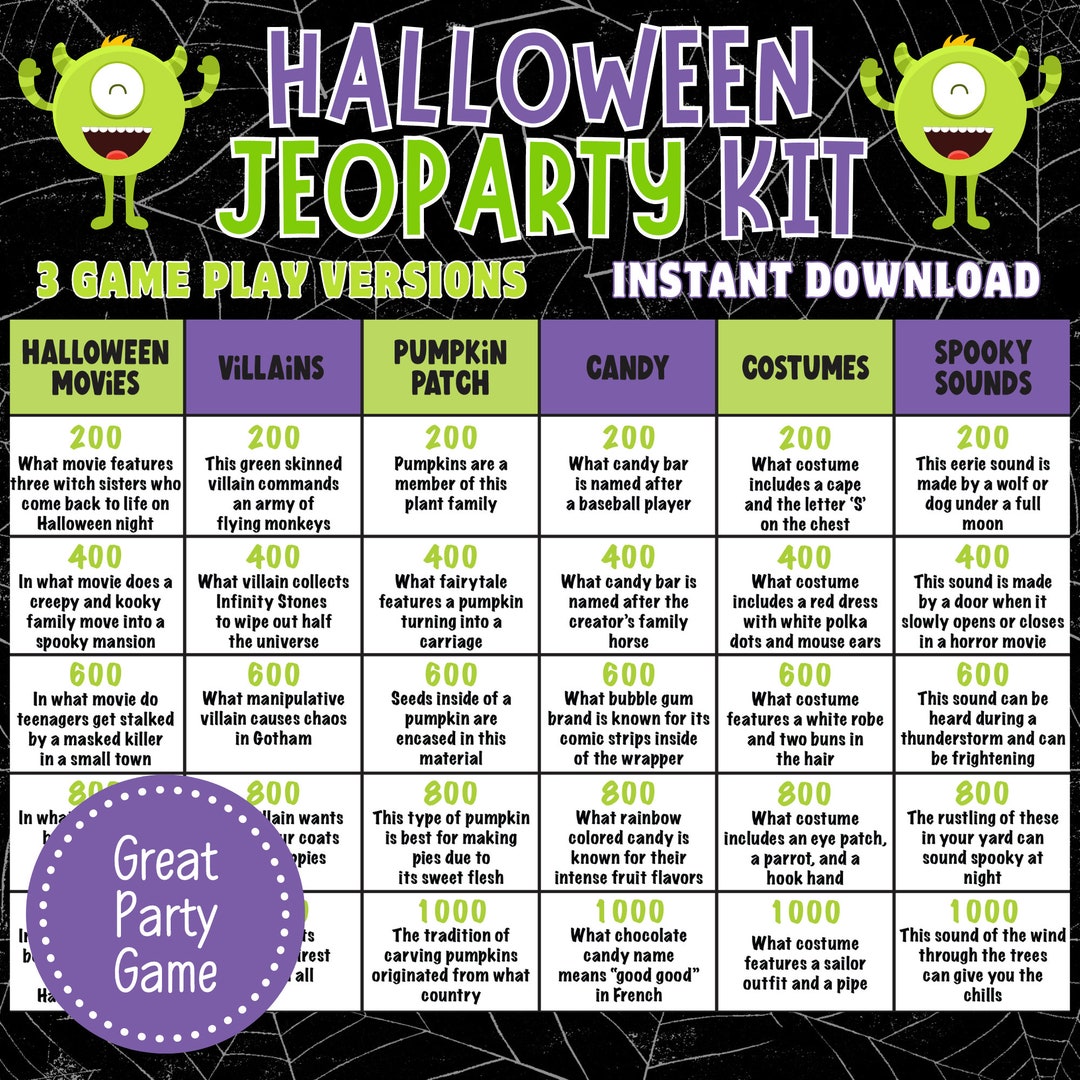 Halloween Jeoparty Game | Halloween Family Game | Printable Halloween ...