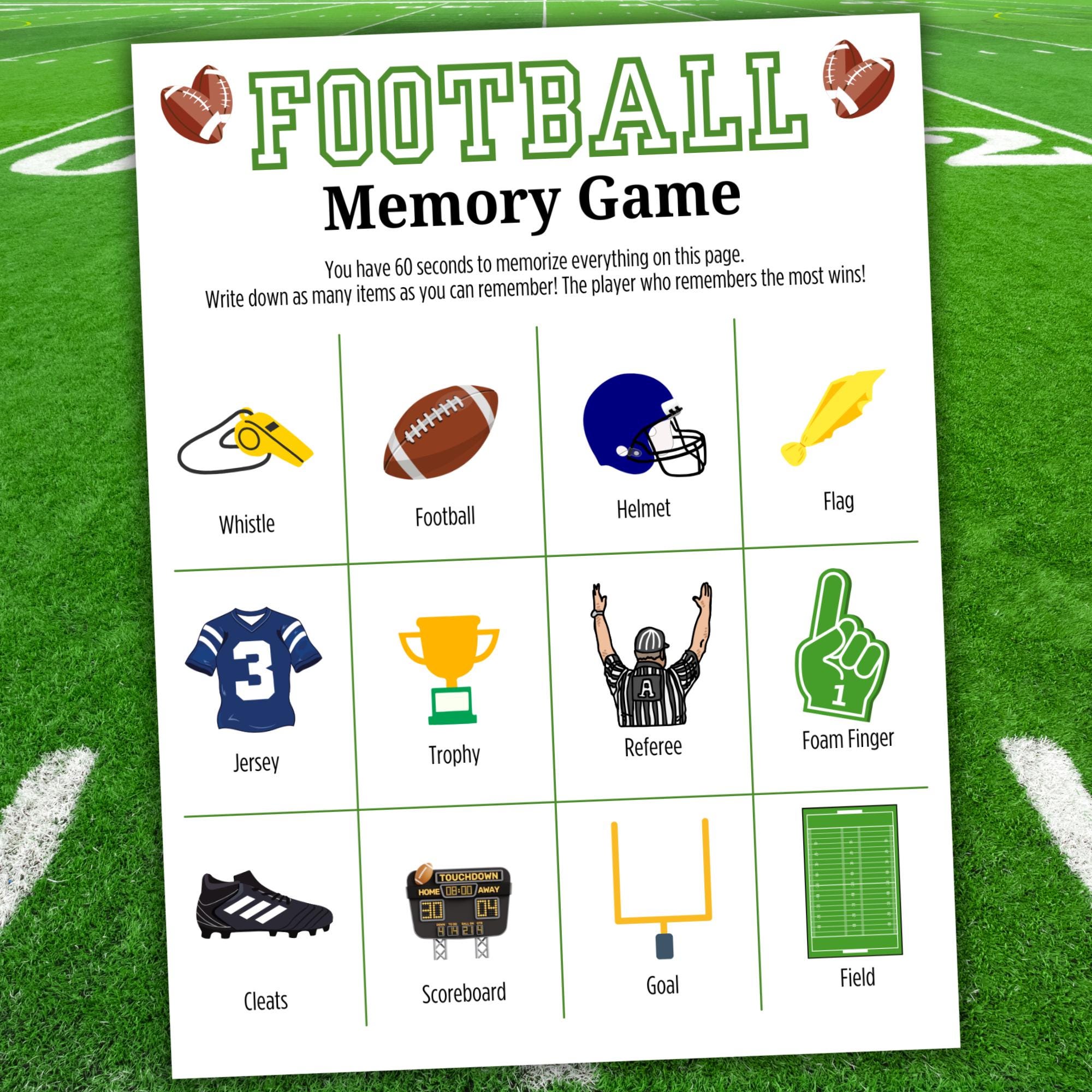 Printable Football Memory Game | Football Draft Party Game | Football ...
