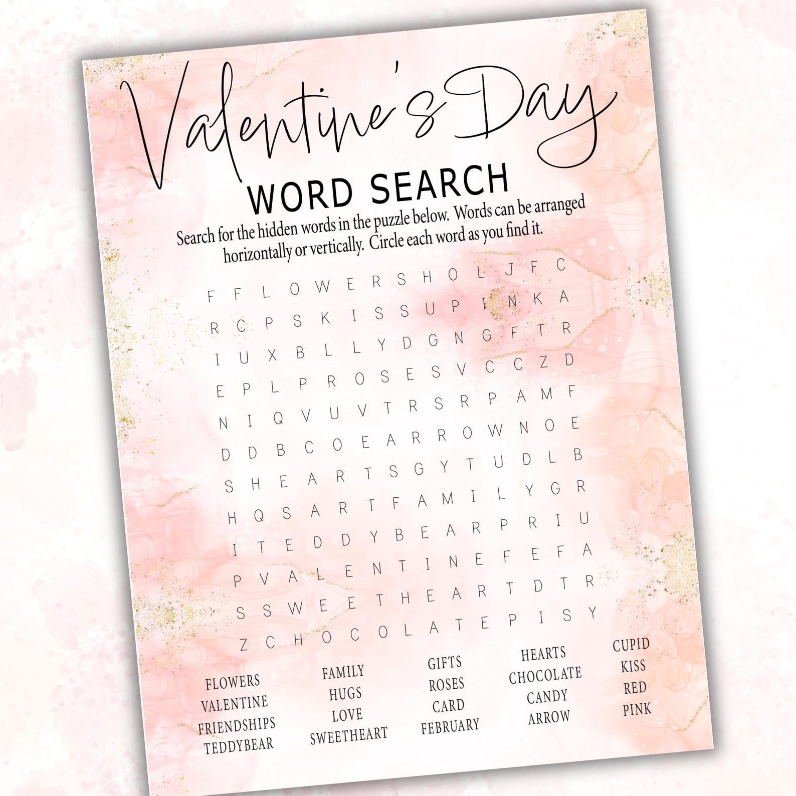 Fun Printable Valentine Themed Word Search | Valentines Party Instant ...