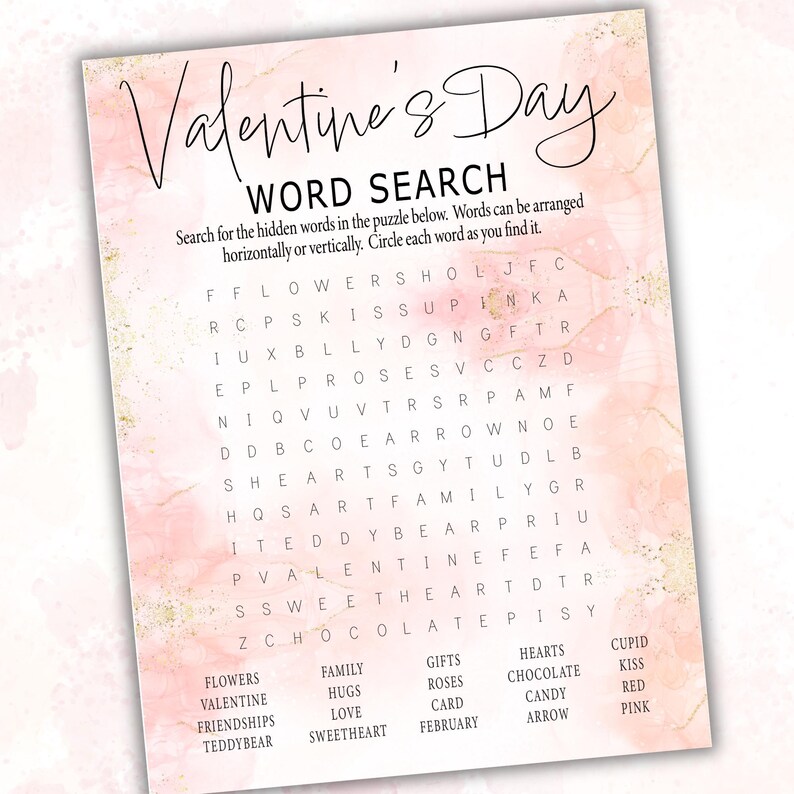 Fun Printable Valentine Themed Word Search | Valentines Party Instant ...