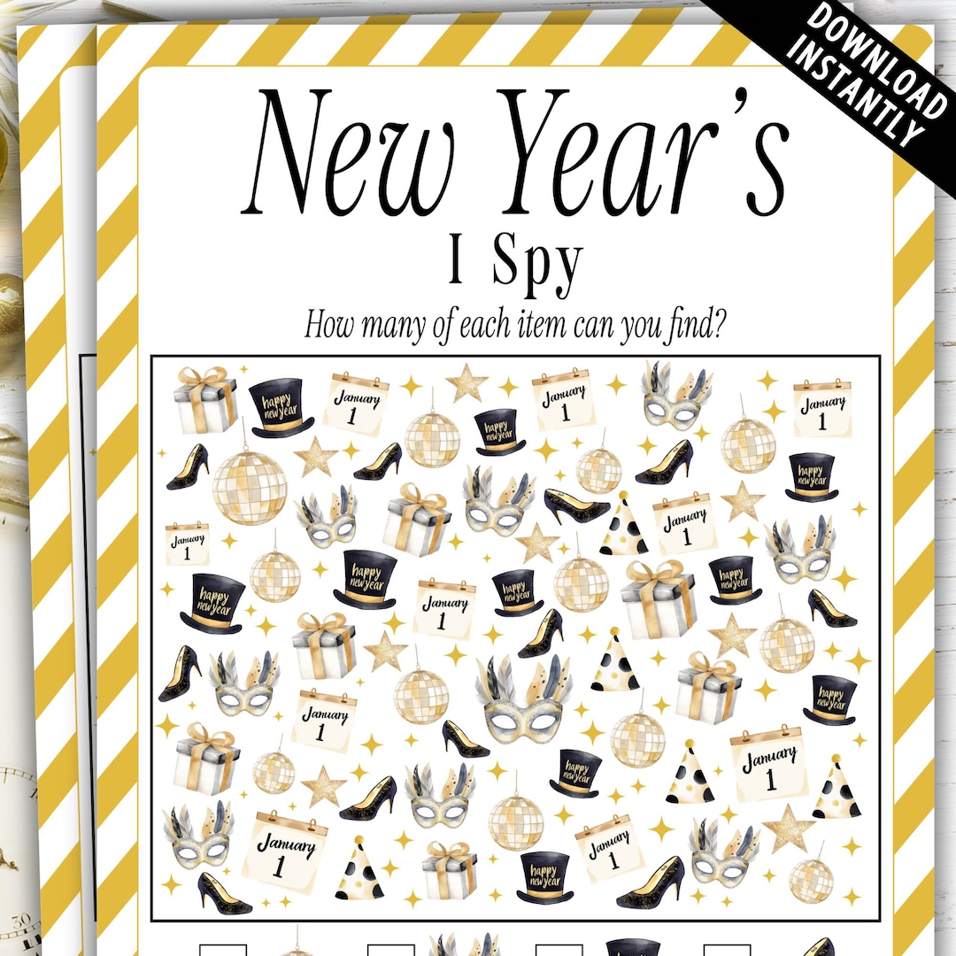 New Years I Spy Game With Gold Border | New Years Eve Games | New Years ...