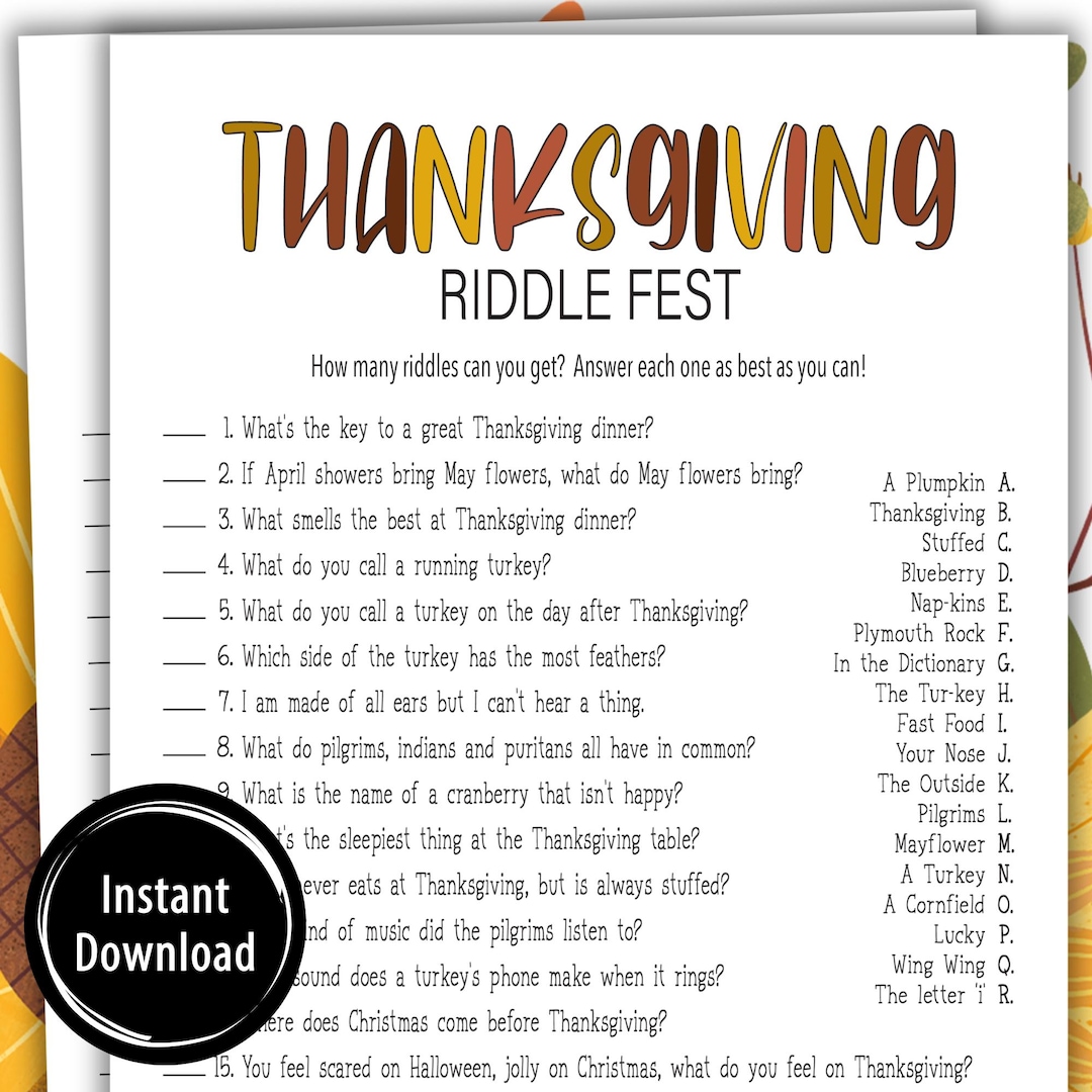Thanksgiving Riddles Printable Game | Thanksgiving Gathering Game Night ...