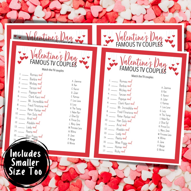 Valentines Famous TV Couples Matching Game | Valentines Party Games ...