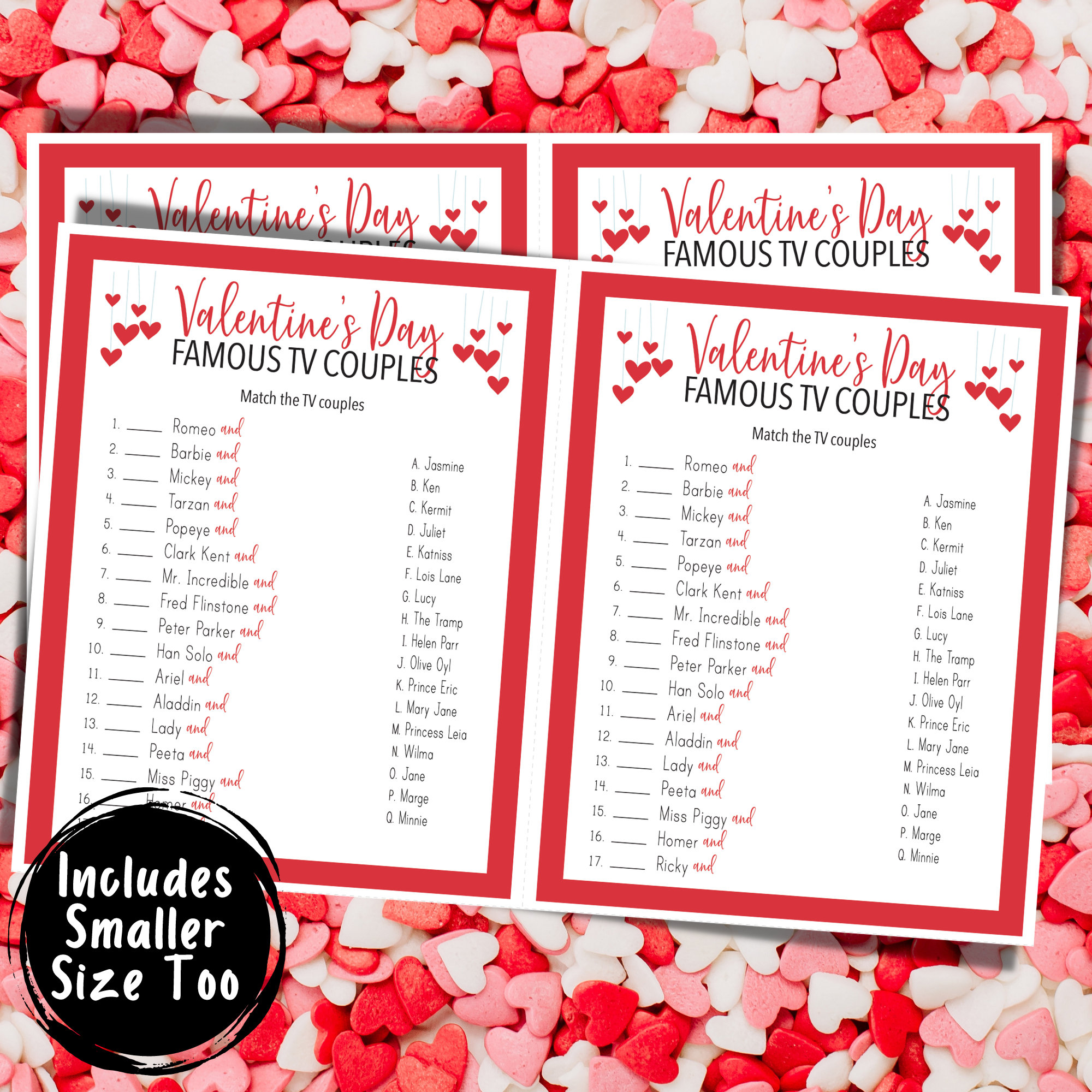 Valentines Famous TV Couples Matching Game | Valentines Party Games ...