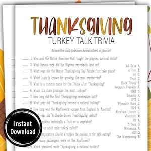 Thanksgiving Printable Trivia Game | Thanksgiving Game Night ...