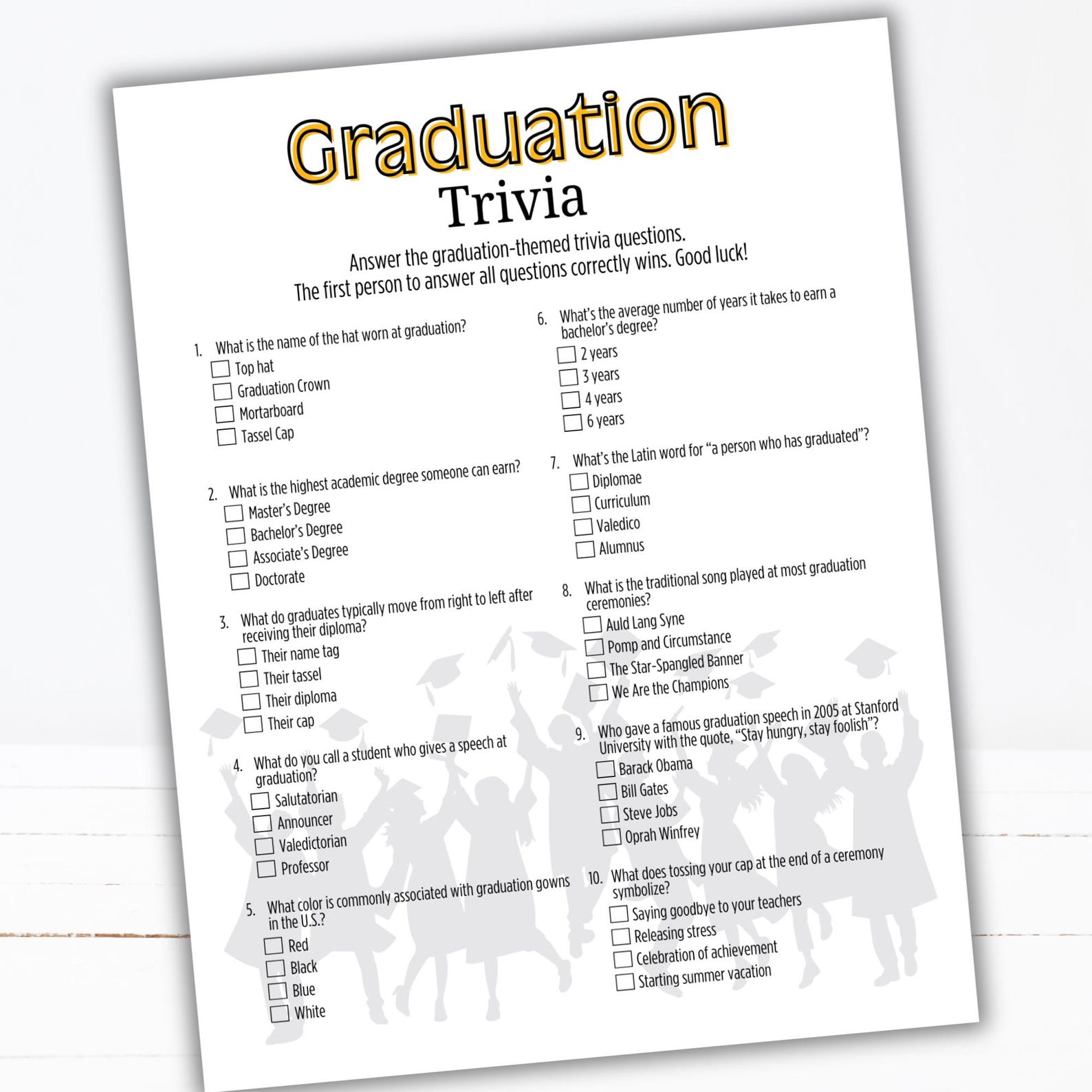 Editable Graduation Trivia Game Printable Grad Party Activity Fun Quiz ...