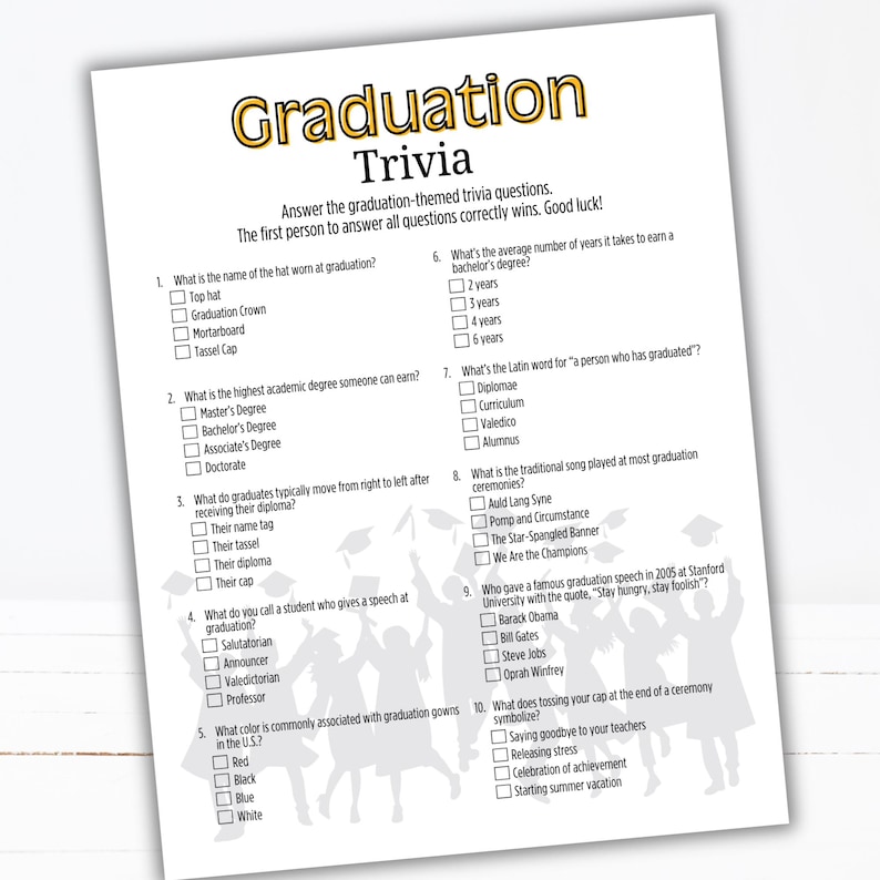 Editable Graduation Trivia Game Printable Grad Party Activity Fun Quiz ...