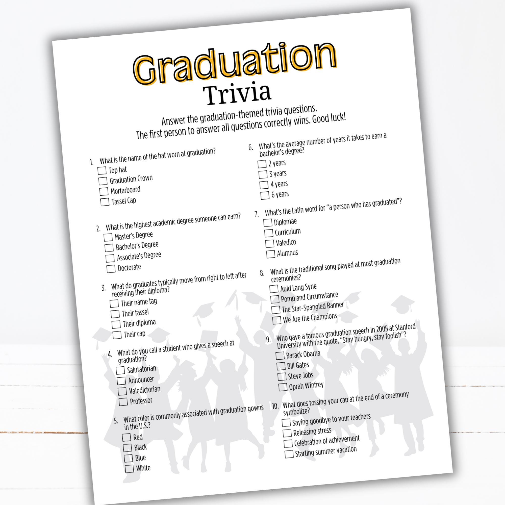 Editable Graduation Trivia Game Printable Grad Party Activity Fun Quiz ...
