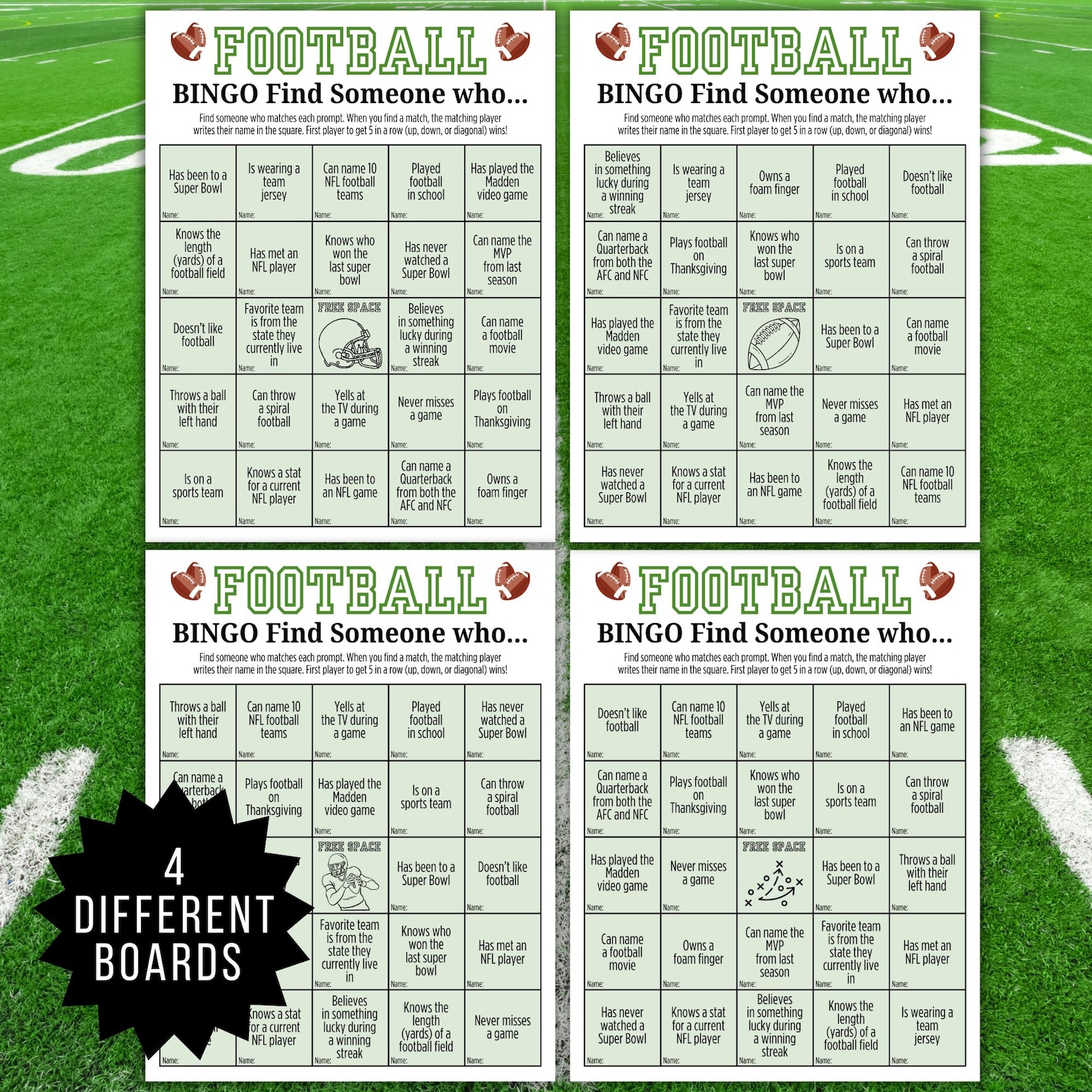 Printable Football Find Someone Who BINGO Game | Football Find the ...