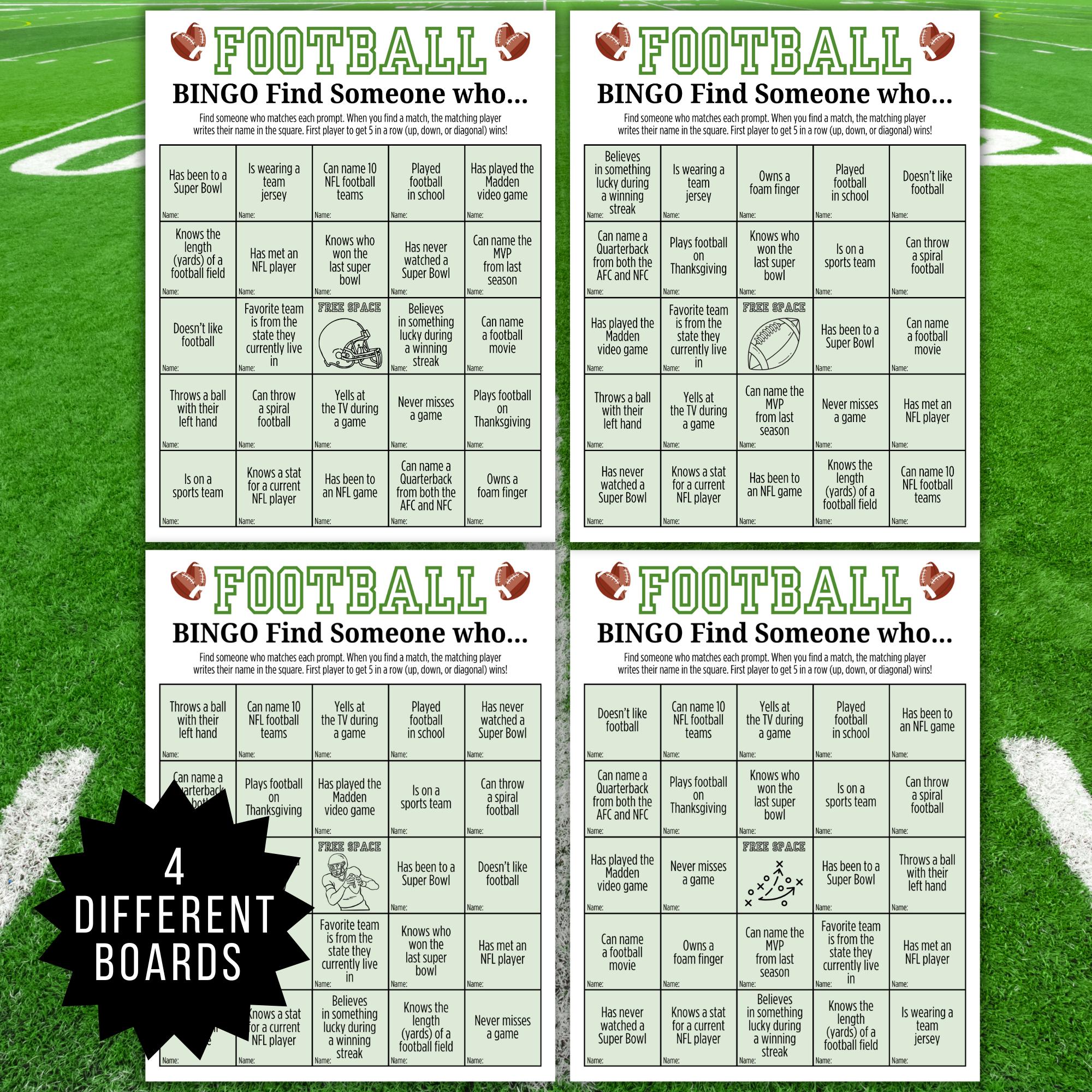 Printable Football Find Someone Who BINGO Game | Football Find the ...