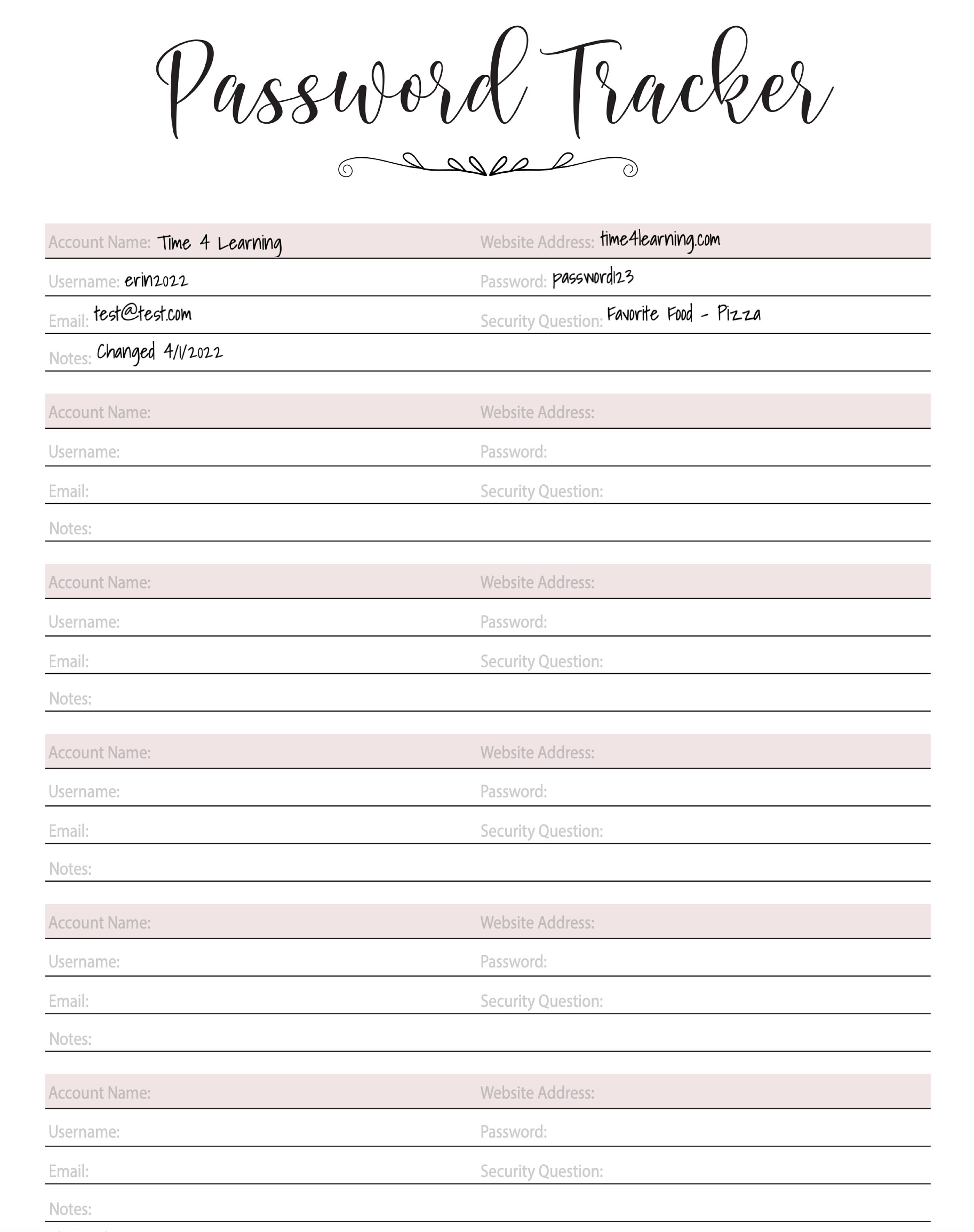 Printable Password Tracker Editable Password Tracker Password Log ...