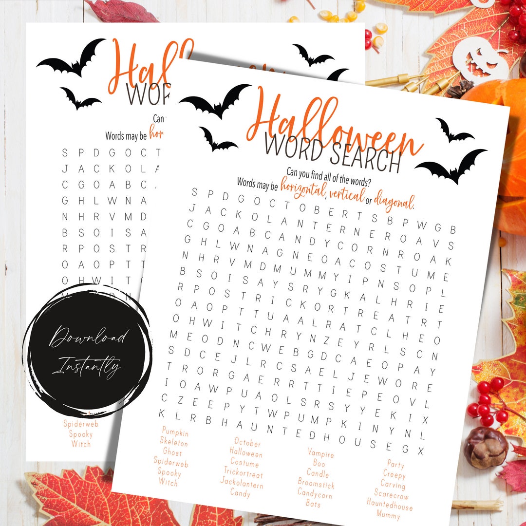 Halloween Printable Word Search Printable Halloween Party - Etsy