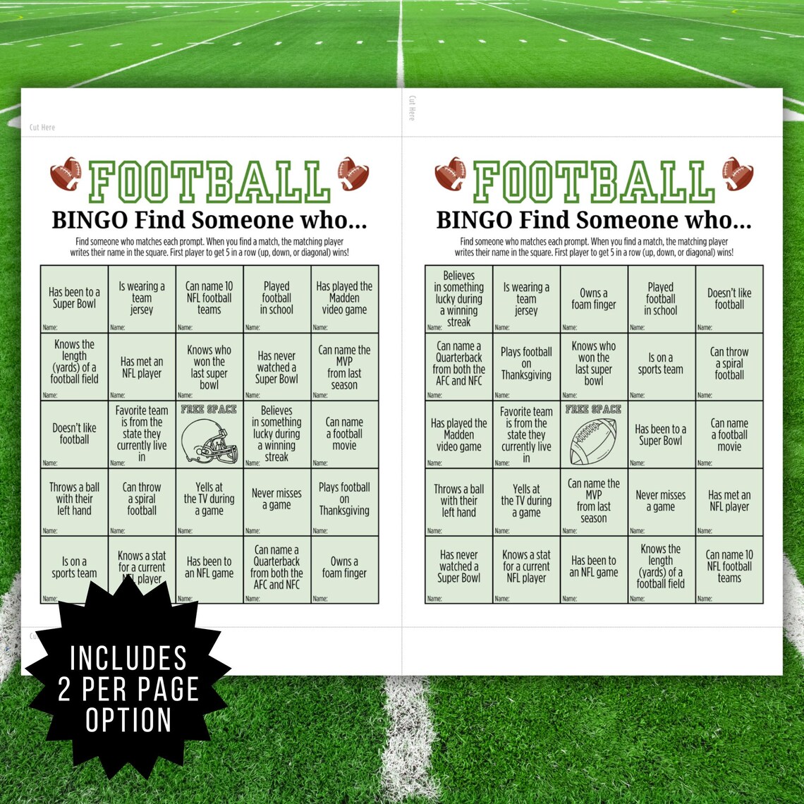 Printable Football Find Someone Who BINGO Game | Football Find the ...
