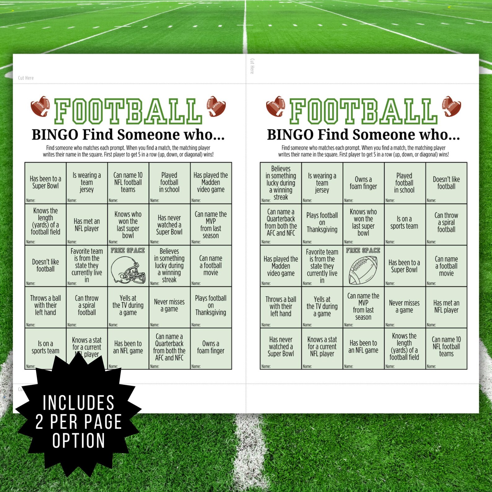 Printable Football Find Someone Who BINGO Game | Football Find the ...