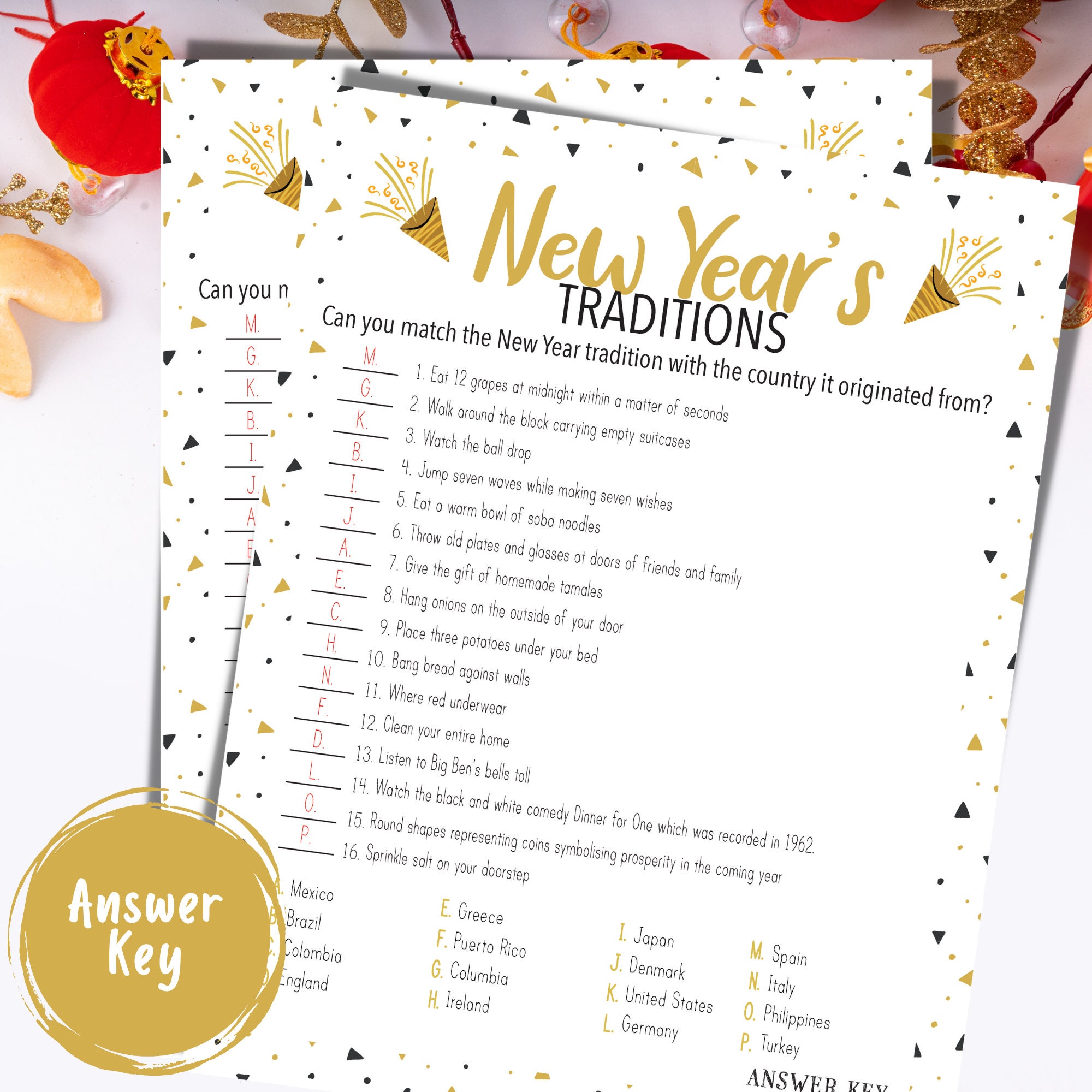 New Years Traditions Around the World Game for Office Party | Family ...