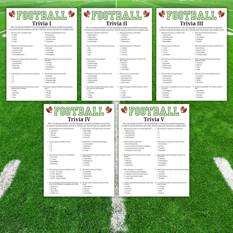 Printable Football Trivia Questions | Football Draft Party Trivia Game ...