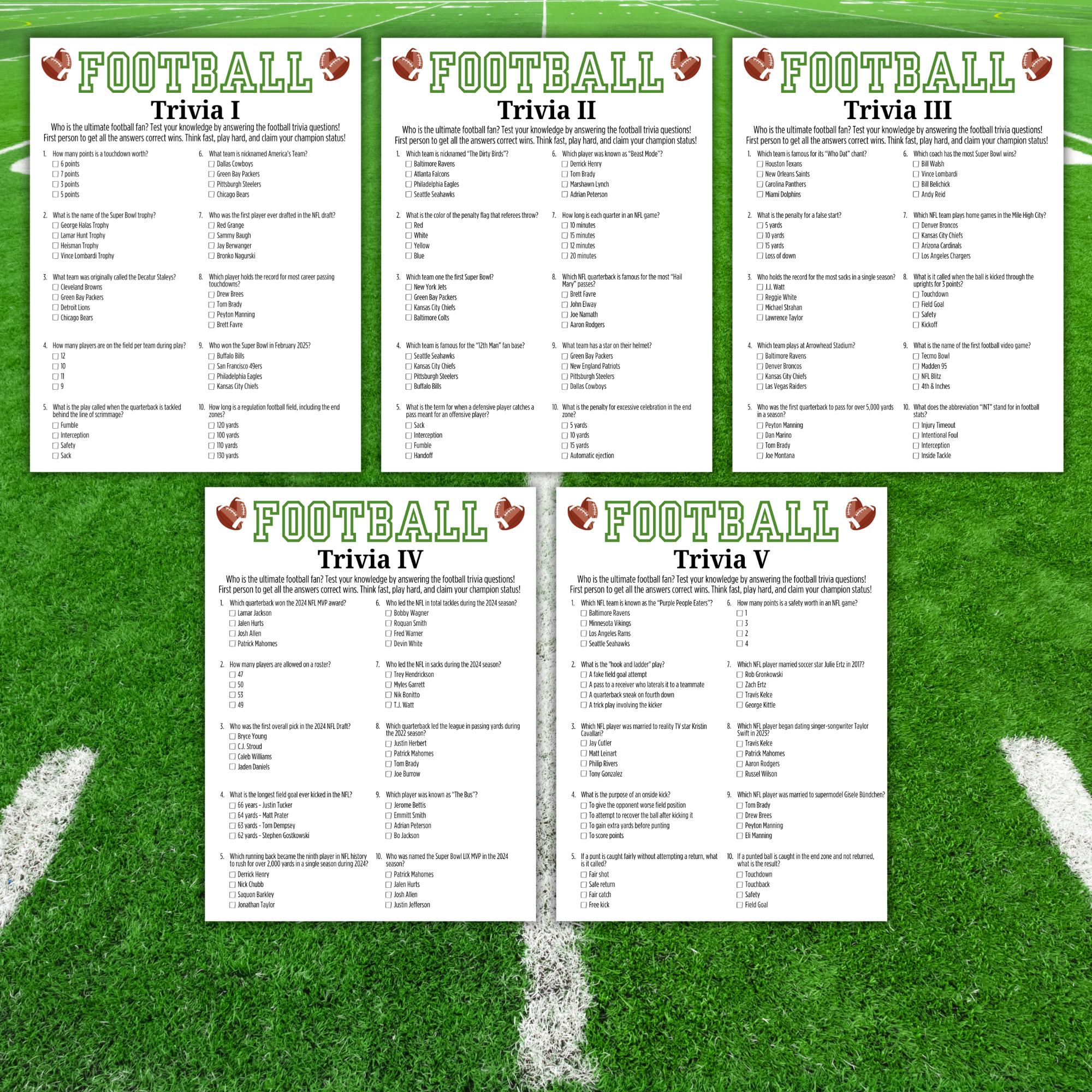 Printable Football Trivia Questions | Football Draft Party Trivia Game ...