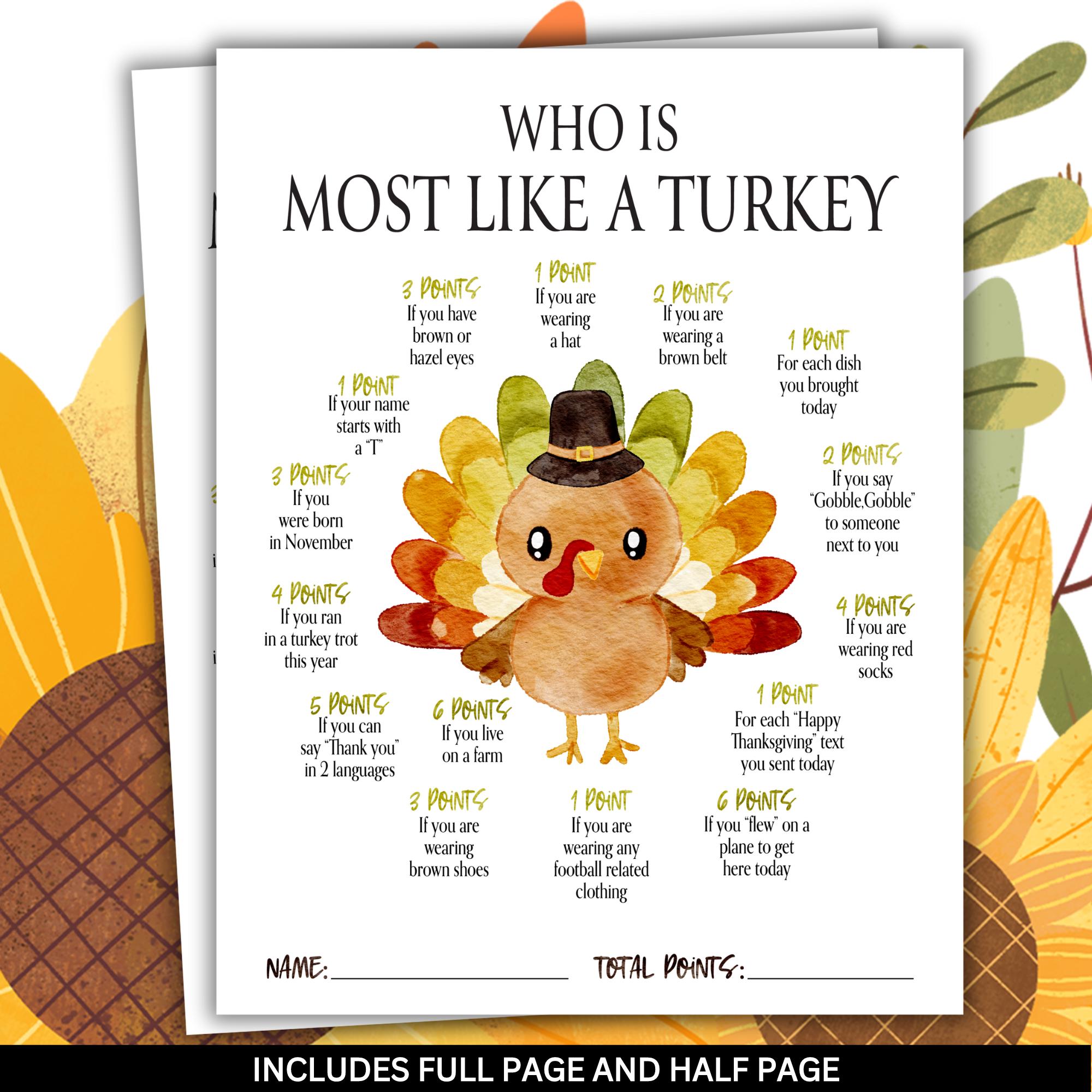 Thanksgiving Who is Most Like a Turkey | Thanksgiving Game Night ...