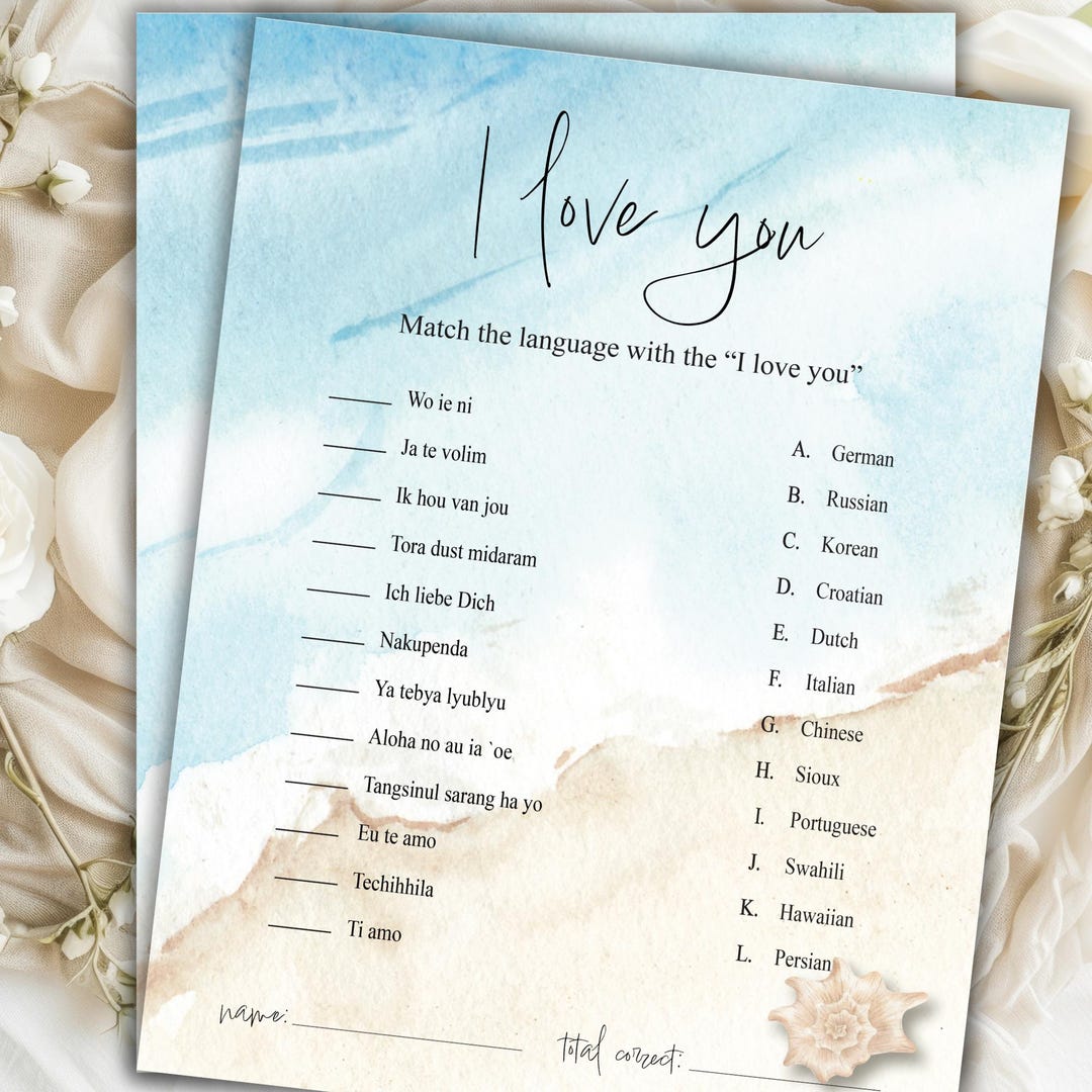 Printable I Love You Language Game for Bridal Shower Wedding Shower Fun ...