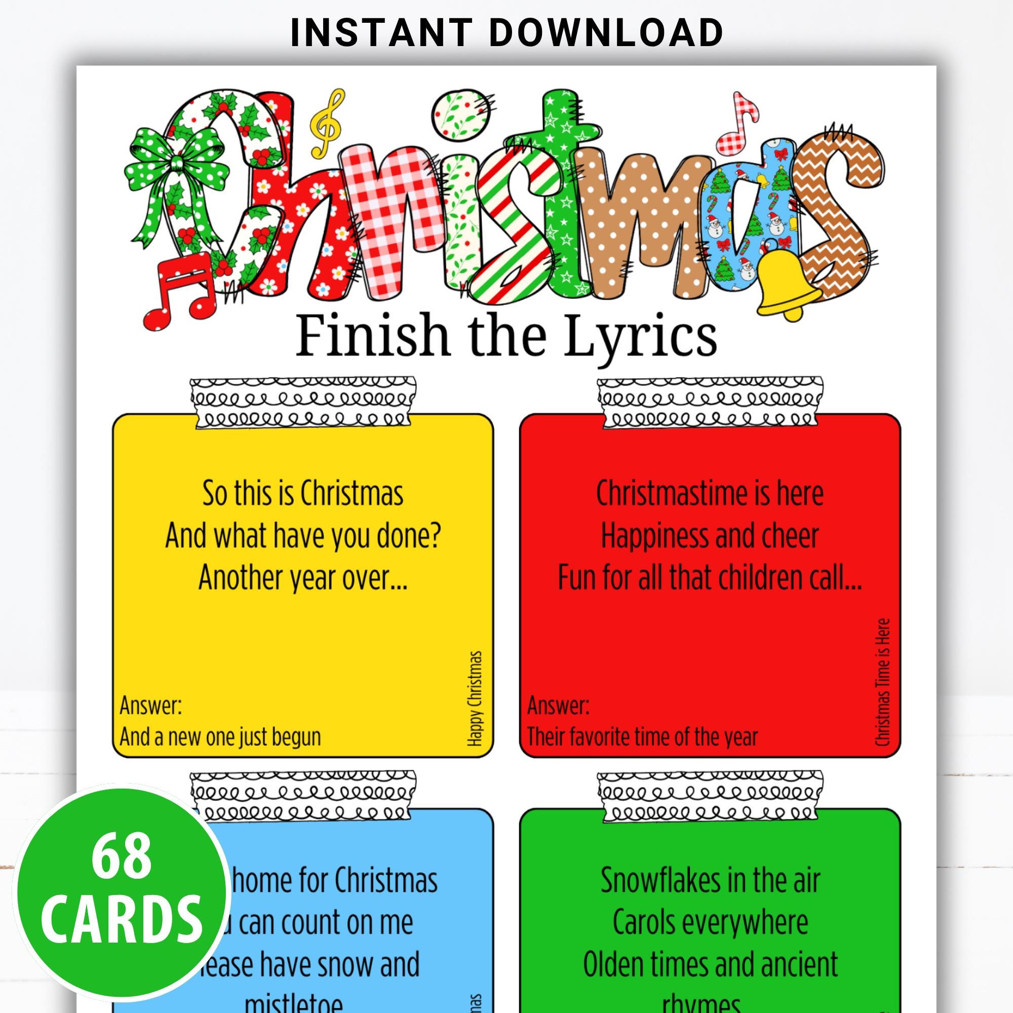 Finish the Christmas Carol Lyric Game | Fun Printable Christmas Party ...