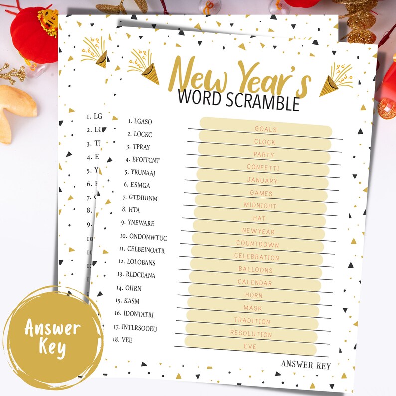 New Years Word Scramble | New Years Printable Games | Printable New ...