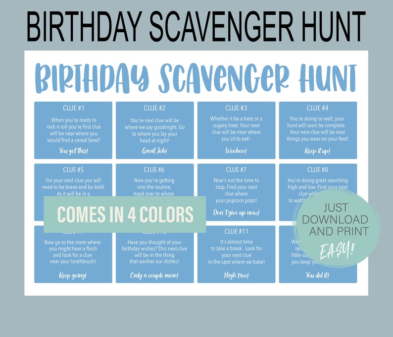 Birthday Scavenger Hunt Birthday Party Games Printable - Etsy