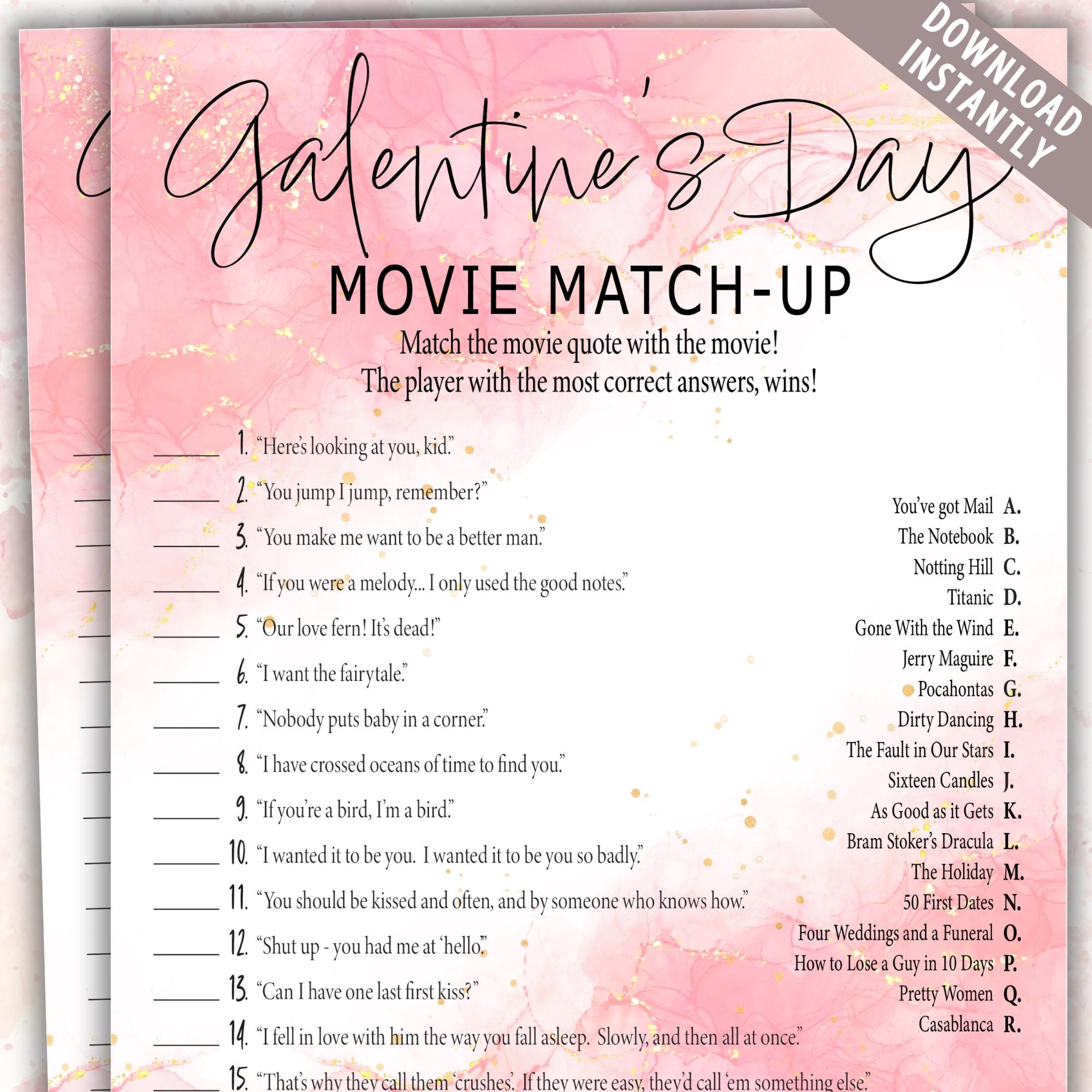 Galentines Party Movie Match up Game | Galentines Day Printable Party ...