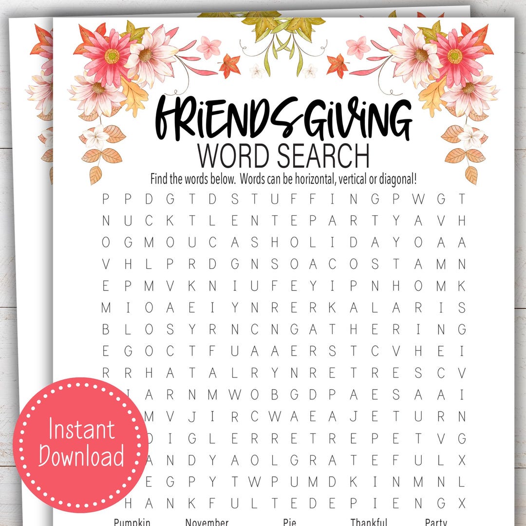 Friendsgiving Word Search | Holiday Seek and Find Word Game ...