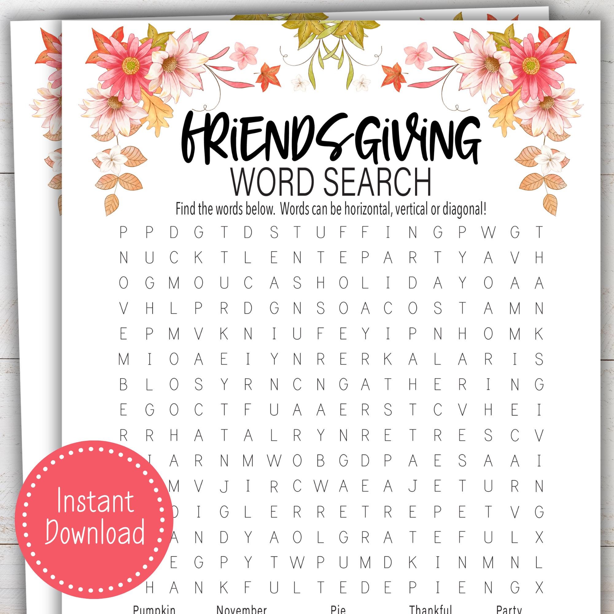 Friendsgiving Word Search | Holiday Seek and Find Word Game ...