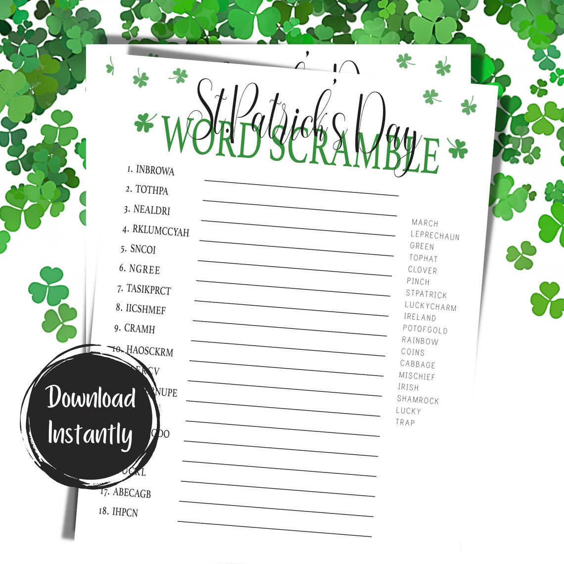 St Patricks Day Word Scramble St Patricks Day Printable Games Printable ...