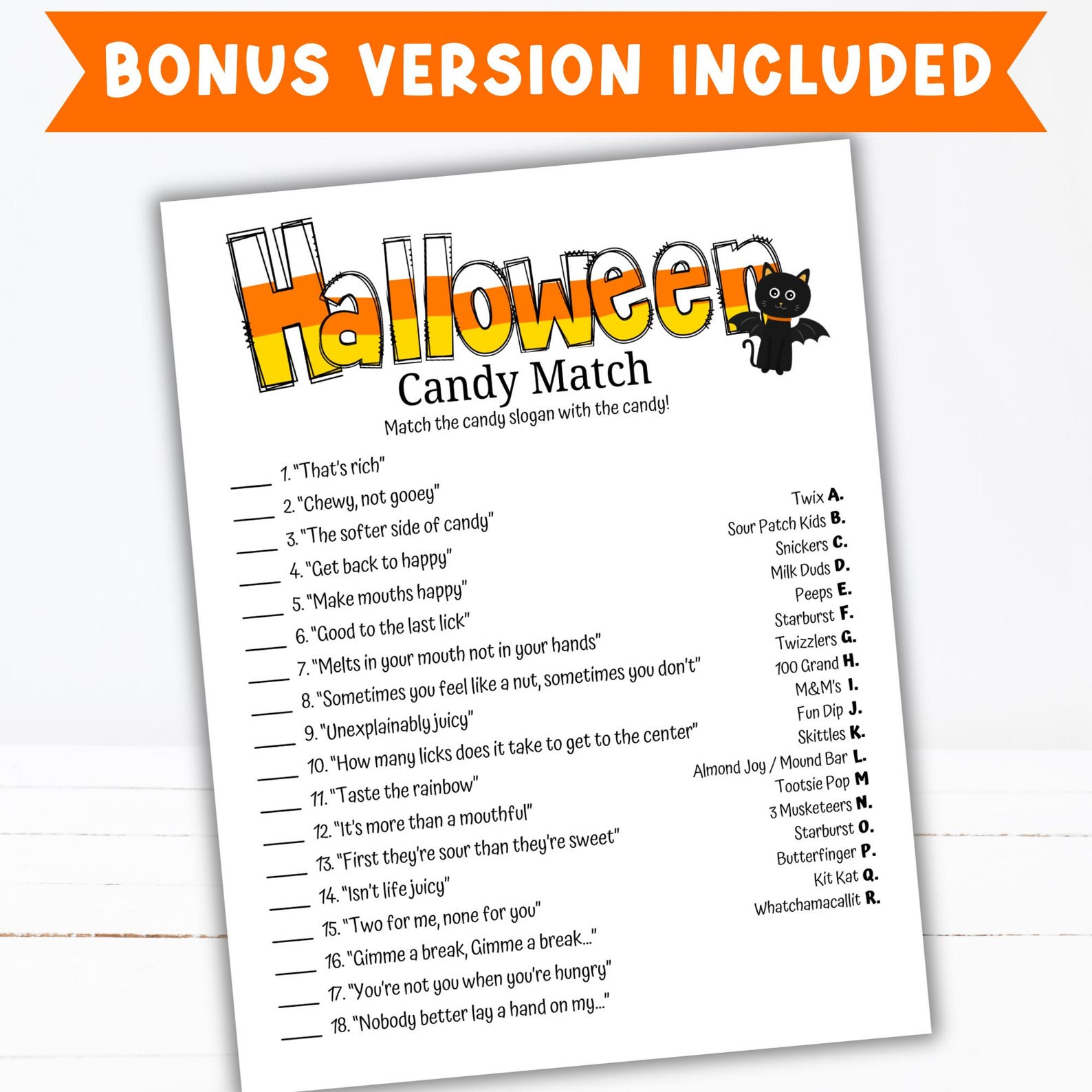 Editable Printable Halloween Candy Match Game | Match the Candy Slogan ...
