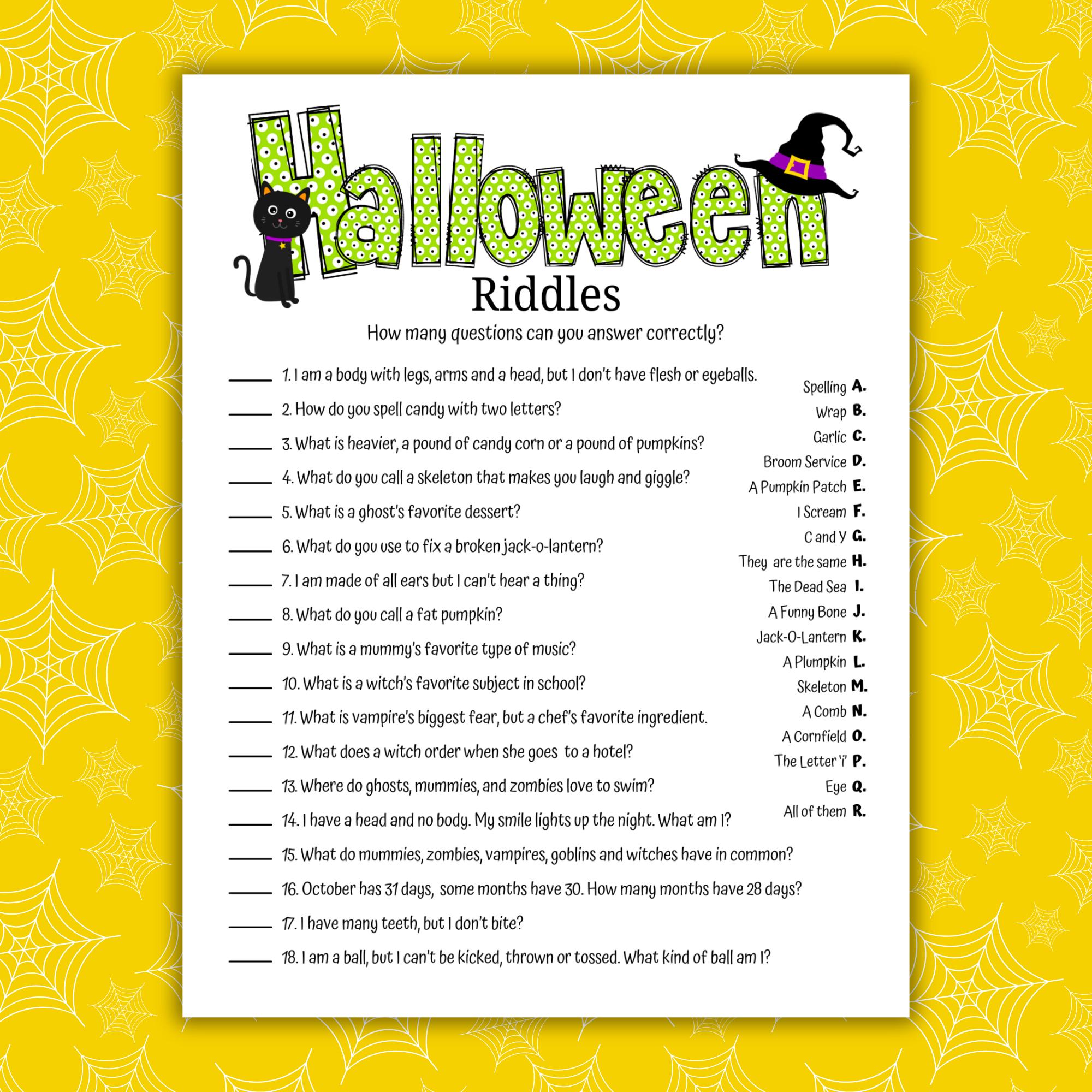 Printable Editable Halloween Game Bundle | Halloween Riddles | Guess ...