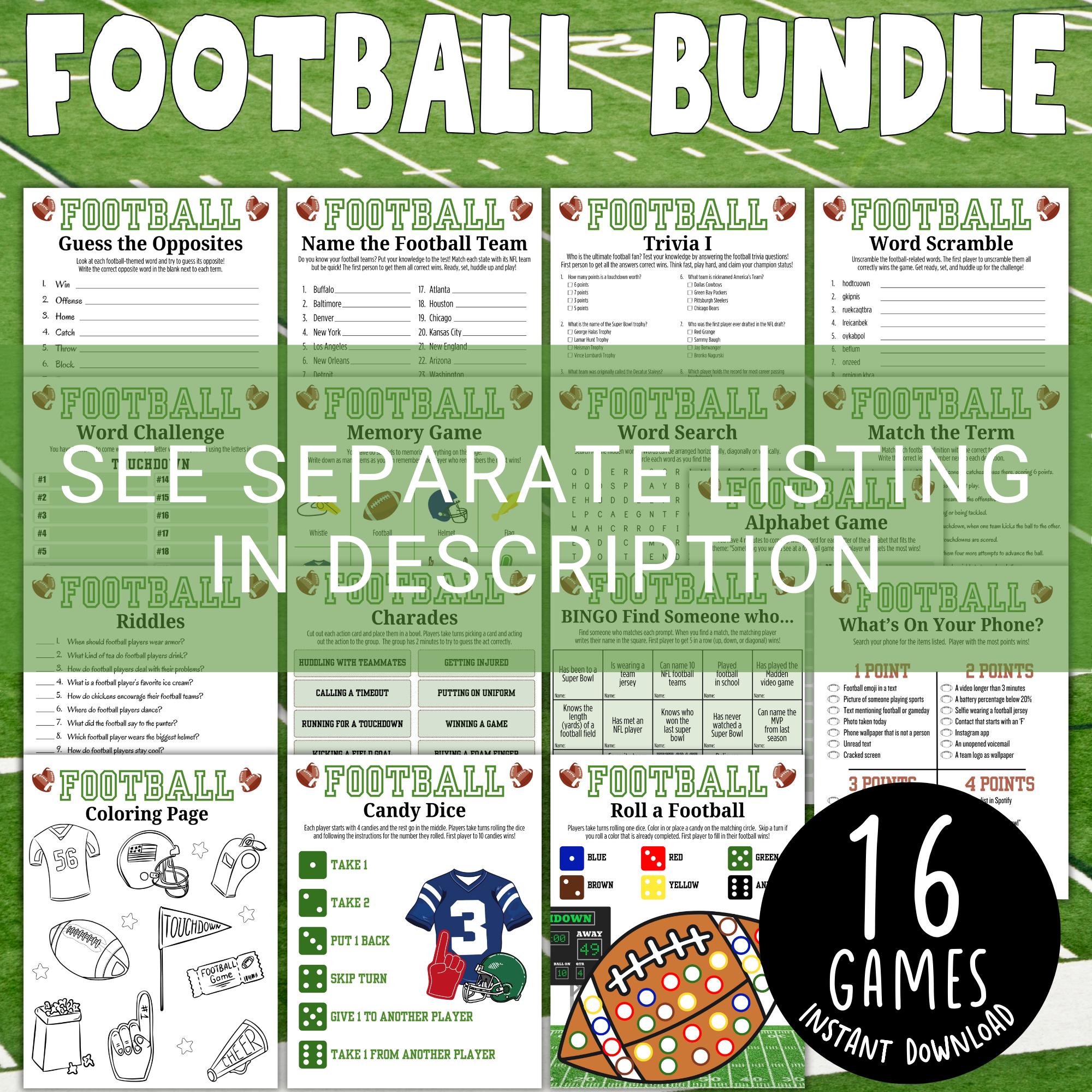 Printable Roll a Football Game | Football Party Dice Game | Football ...