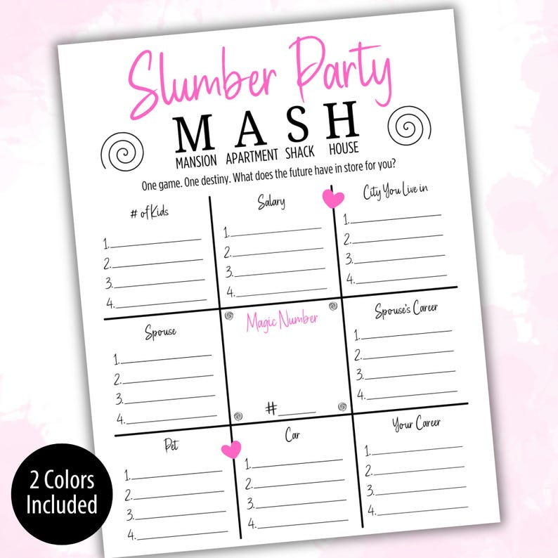 Fun Printable Editable Slumber Party MASH Game | Girl Teen or Tween ...