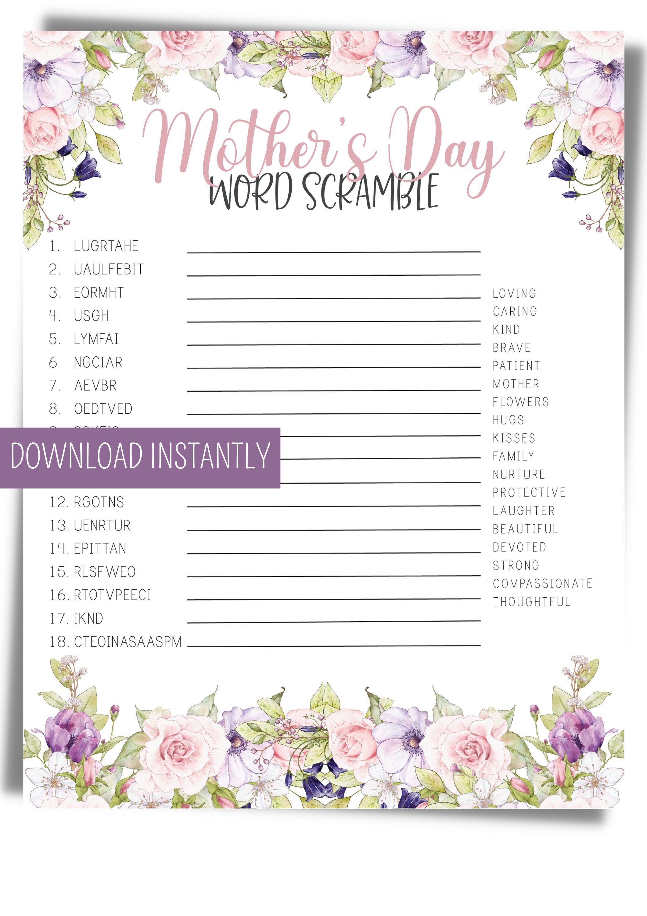 Mothers Day Printable Mothers Day Games Mothers Day Word Scramble ...