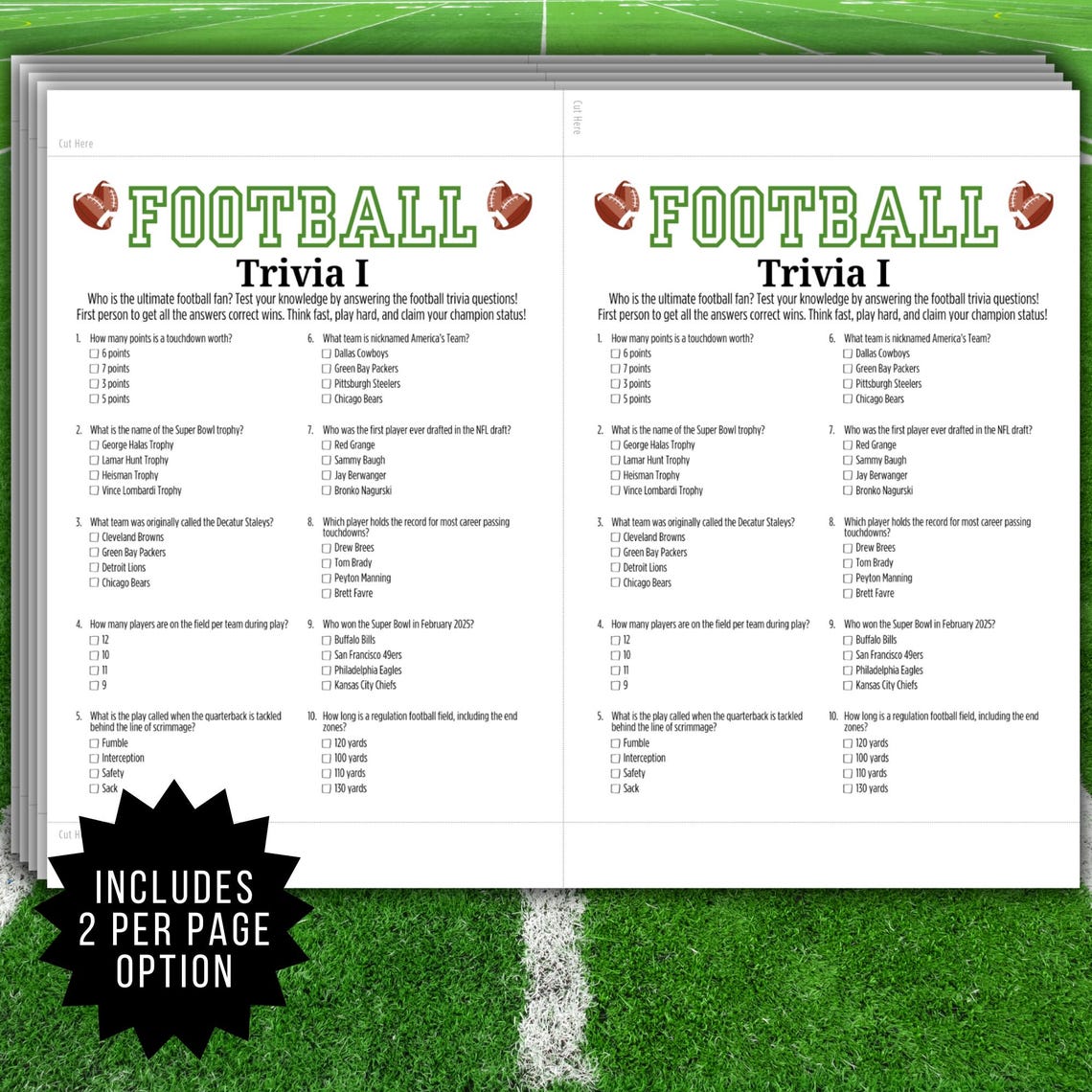 Printable Football Trivia Questions | Football Draft Party Trivia Game ...