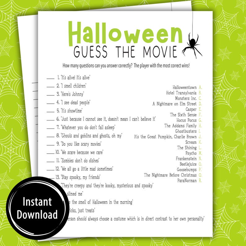 Halloween Guess the Movie Game | Printable Halloween Party Game ...