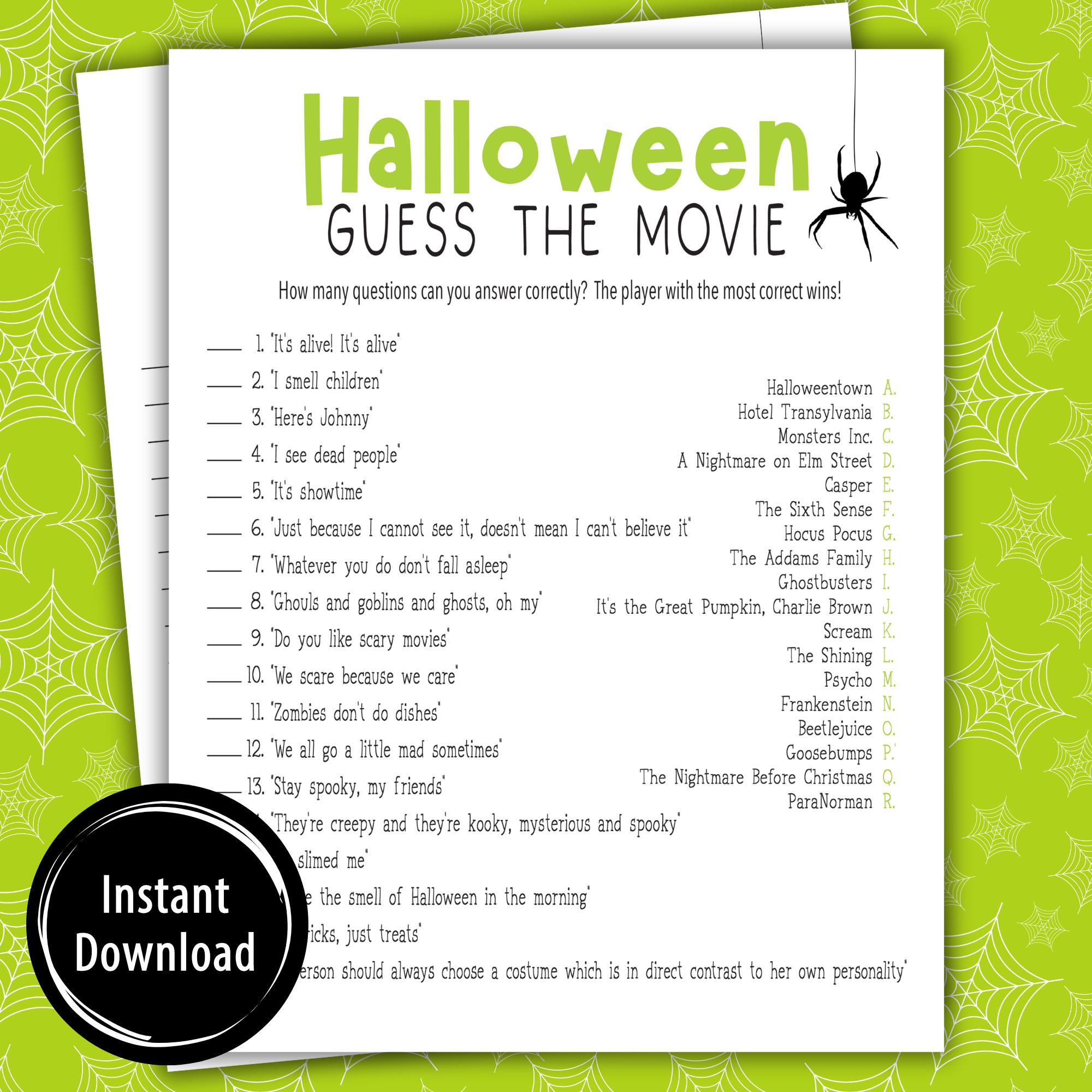 Halloween Guess the Movie Game | Printable Halloween Party Game ...