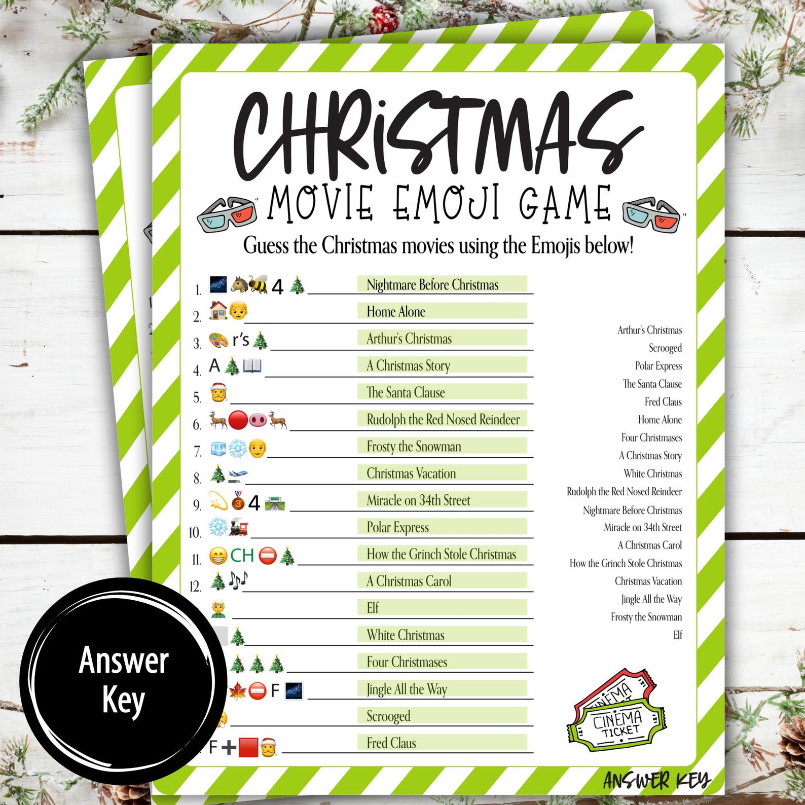 Christmas Movie Emoji Game With Border | Christmas Work Party Game ...