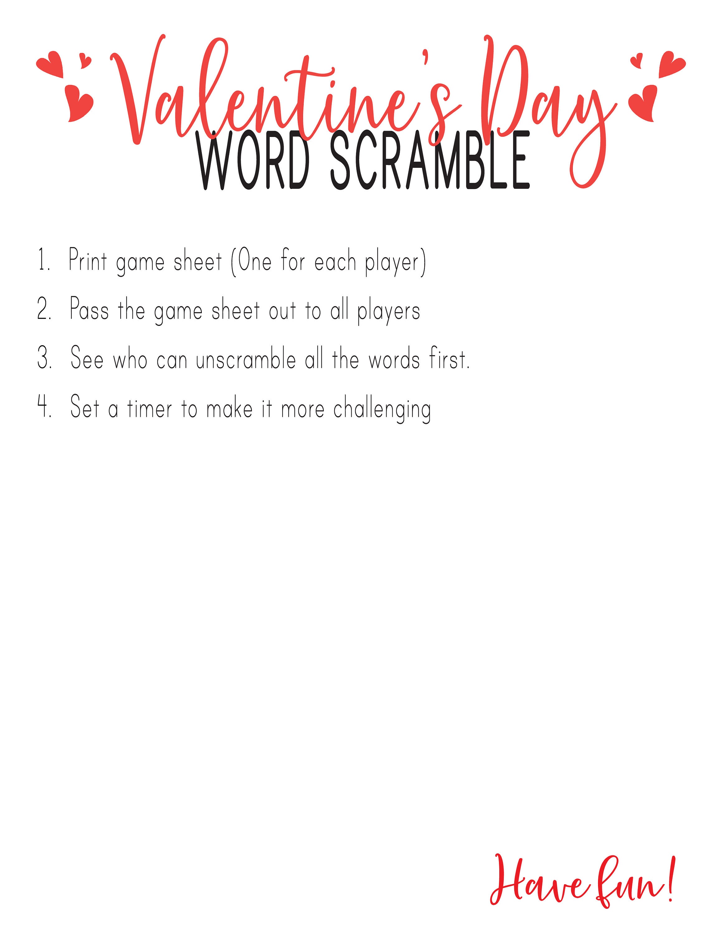 Valentines Day Word Scramble | Valentines Printable Games | Printable ...