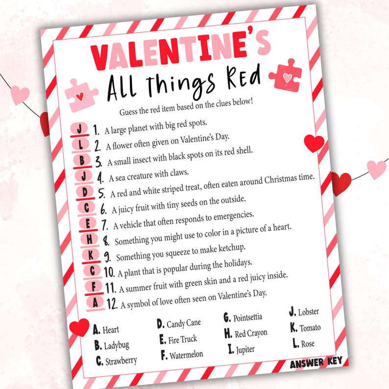 Fun Printable Valentines All Things Red Game for Kids | Instant ...