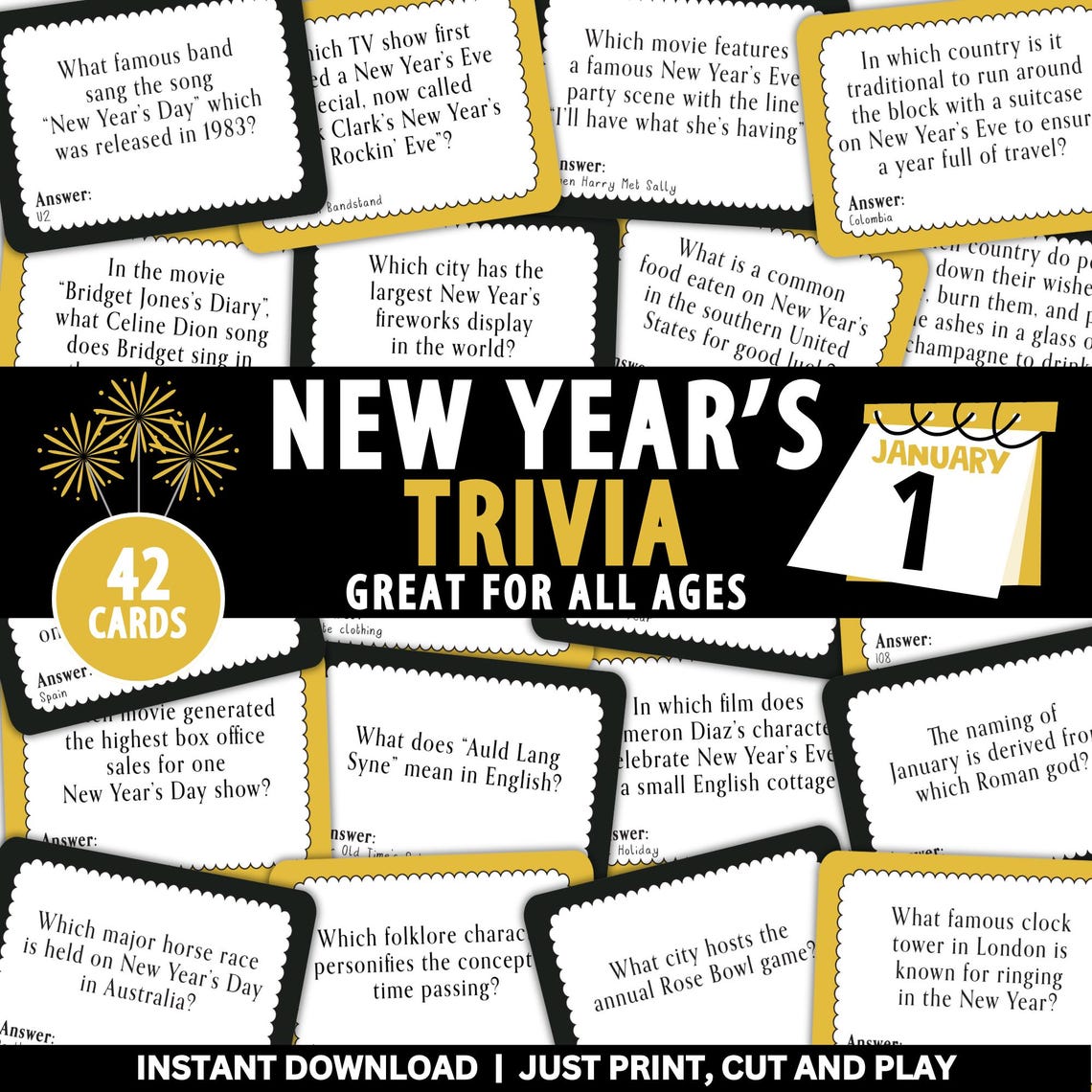 New Years Printable Trivia Gold Game | New Years Office Party Game ...